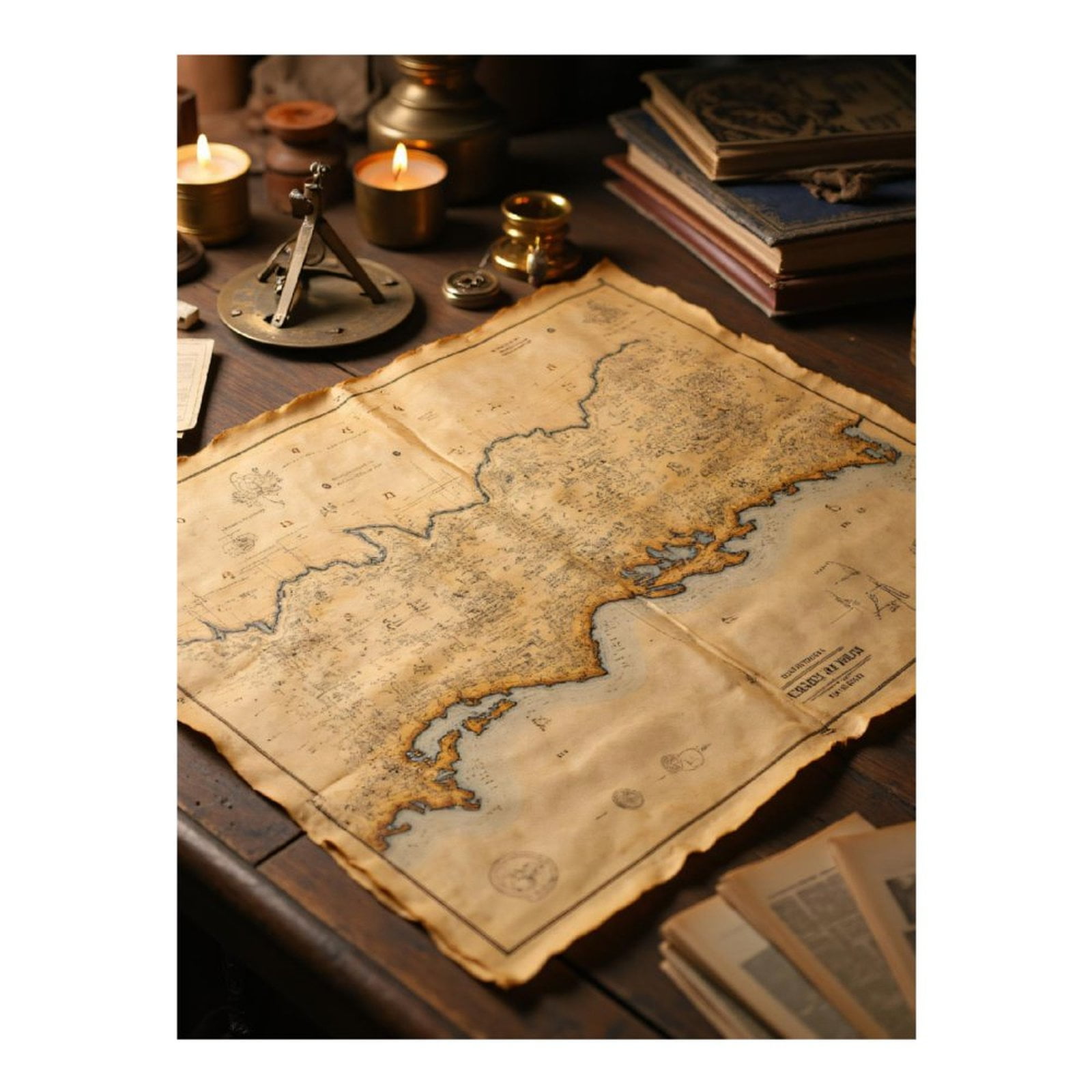 Diamond Art Kit for Adults, Vintage Nautical Map Desk Scene Diamond ...