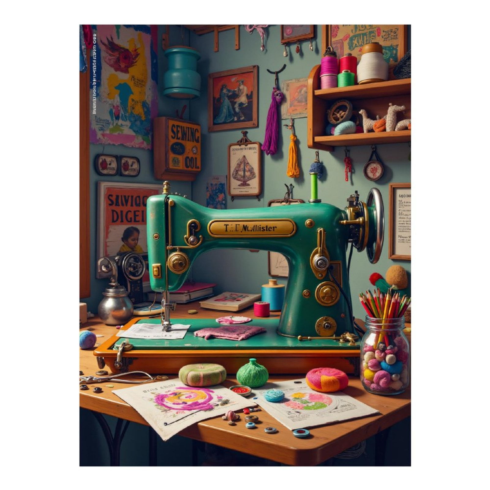 Diamond Art Kit for Adults, Vintage Sewing Machine Crafts Workshop ...