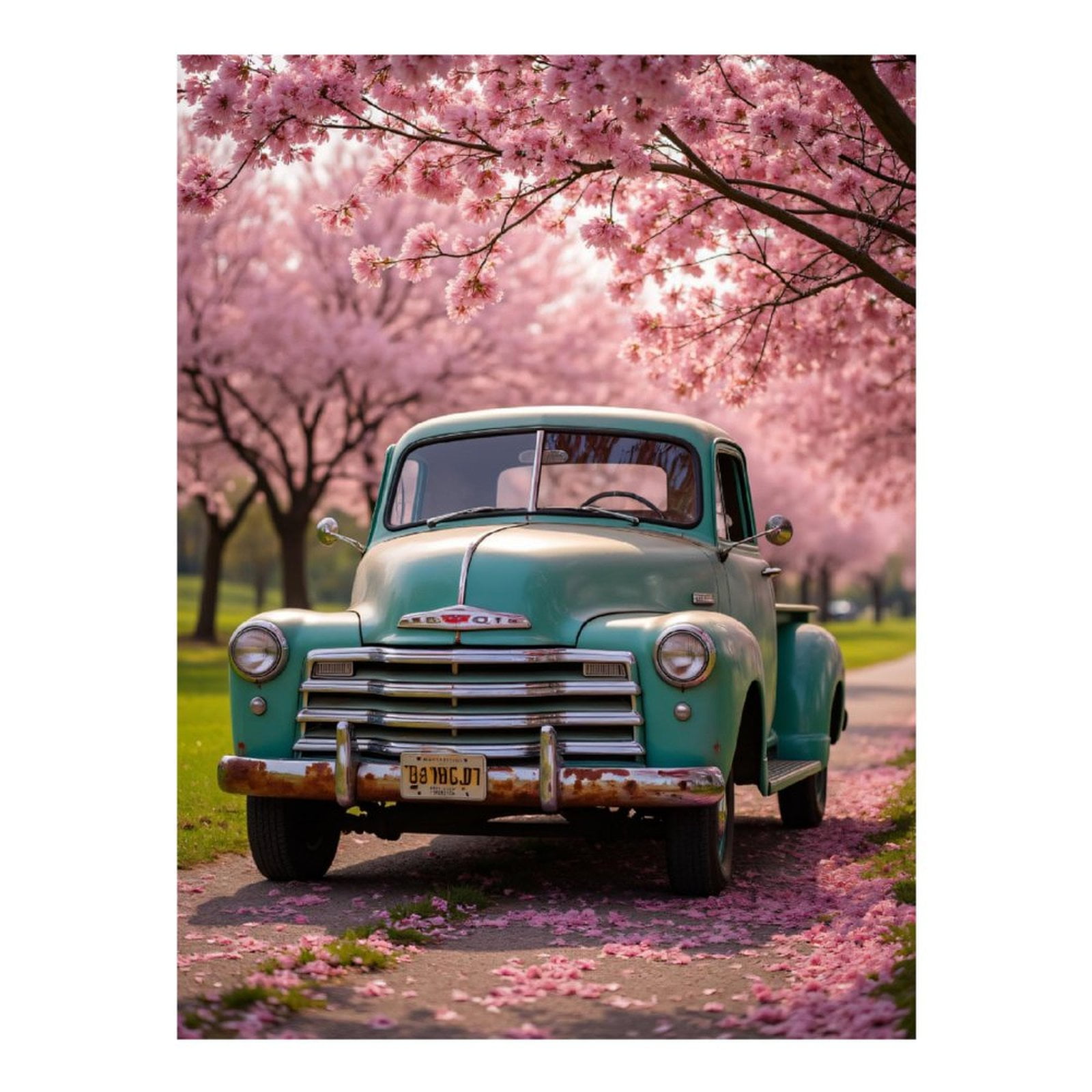 Diamond Art Kit for Adults, Vintage Truck Cherry Blossom Scene Diamond ...