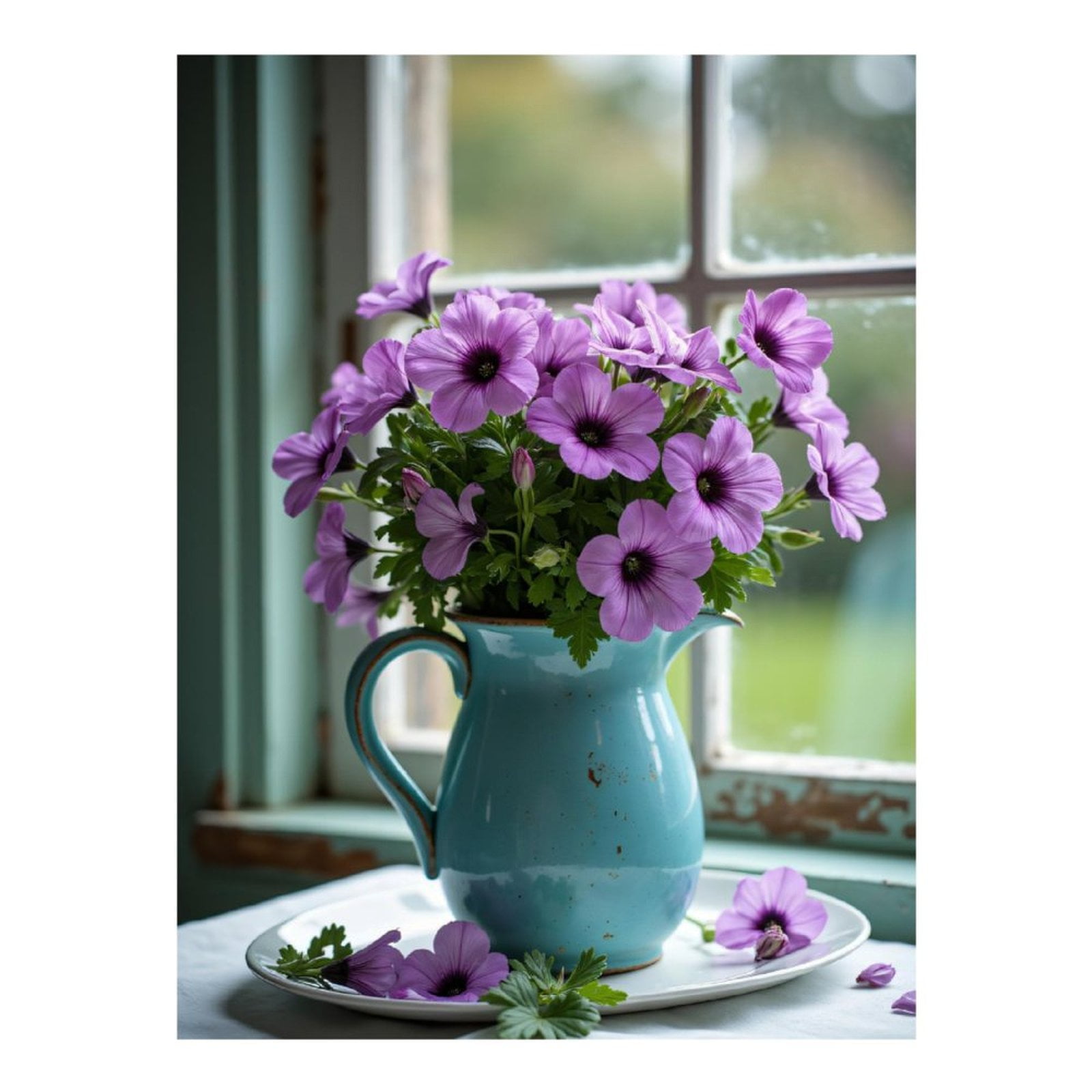 Diamond Art Kit for Adults, Violet Blooms Blue Jug Window Light Diamond ...