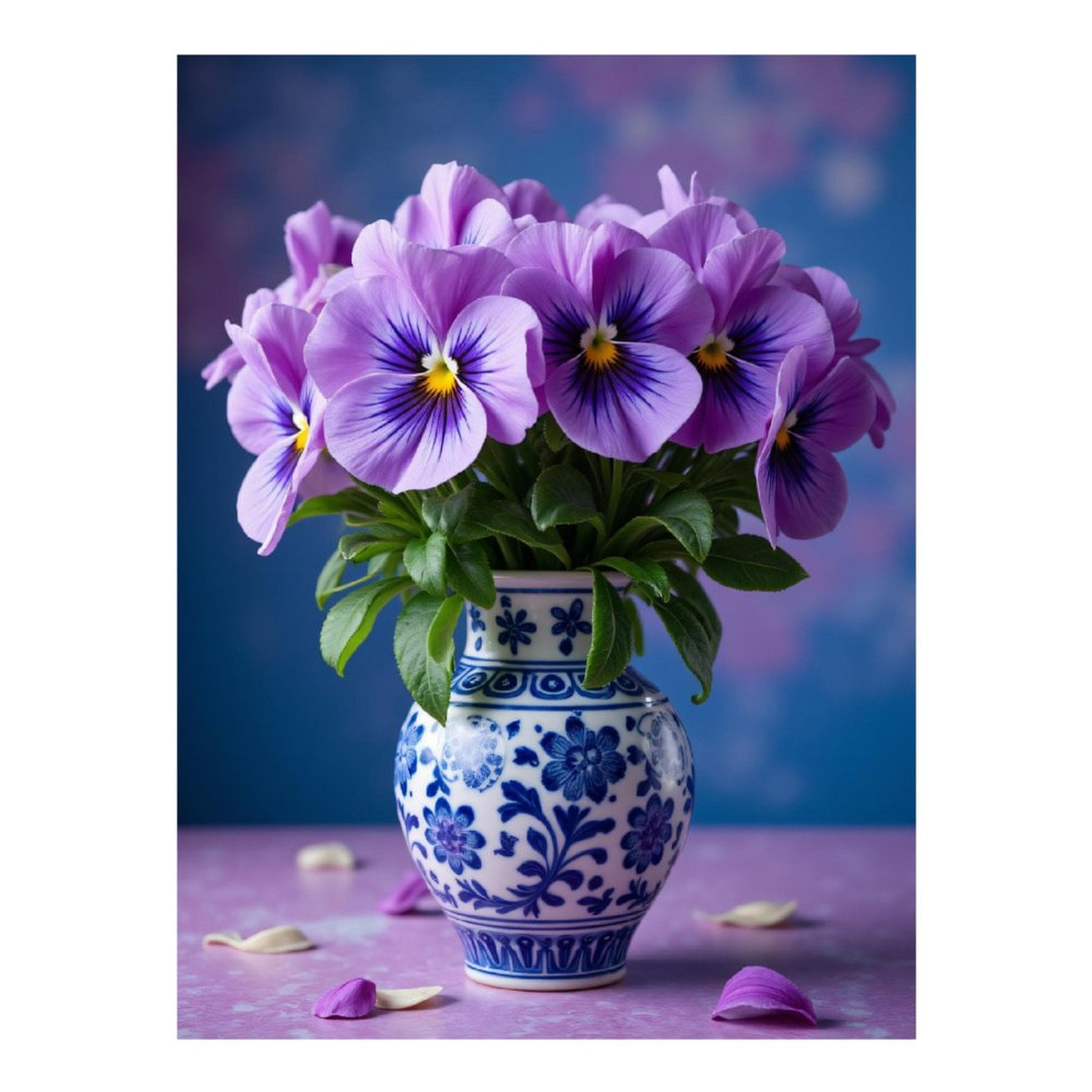 Diamond Art Kit for Adults, Violet Pansies Blue Floral Vase Diamond ...