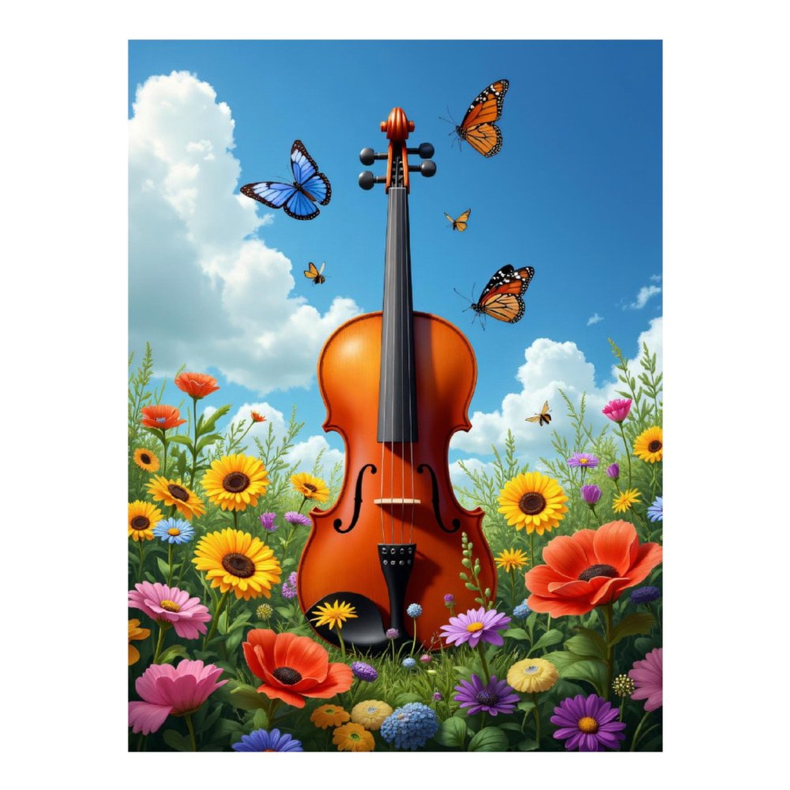 Diamond Art Kit for Adults, Violin Butterflies Flowers Clouds Diamond Painting for Adults ...