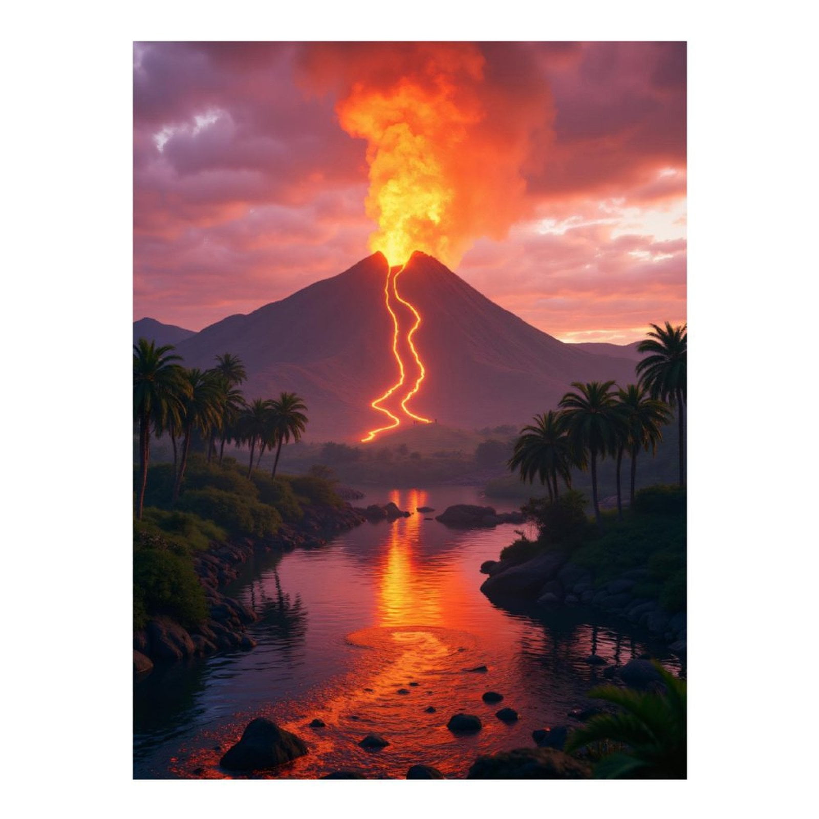 Diamond Art Kit for Adults, Volcano Sunset Palm Reflection Diamond ...
