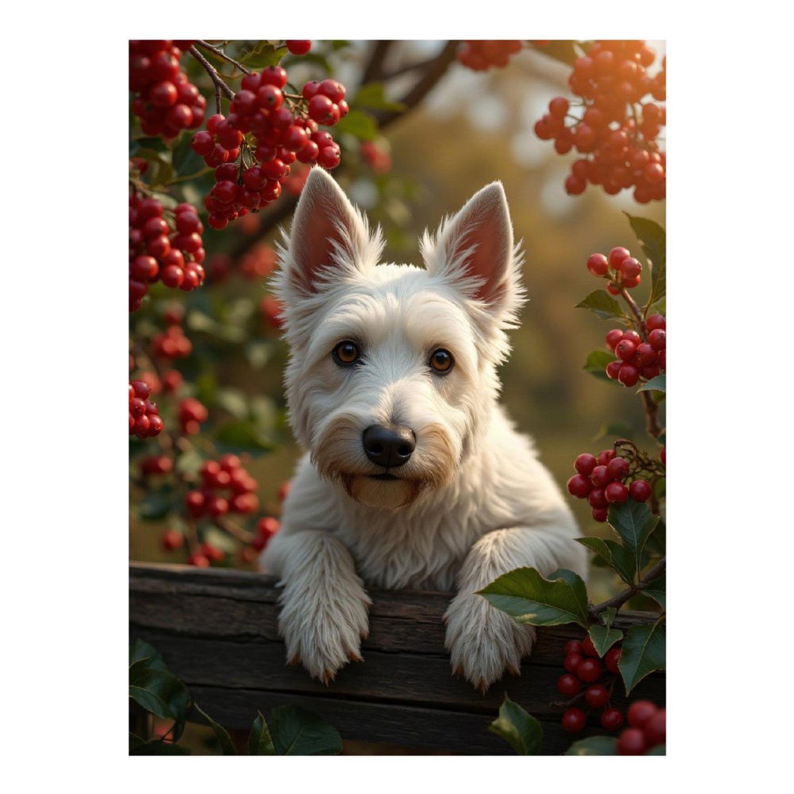Diamond Art Kit for Adults, White Dog Among Red Berries Diamond ...