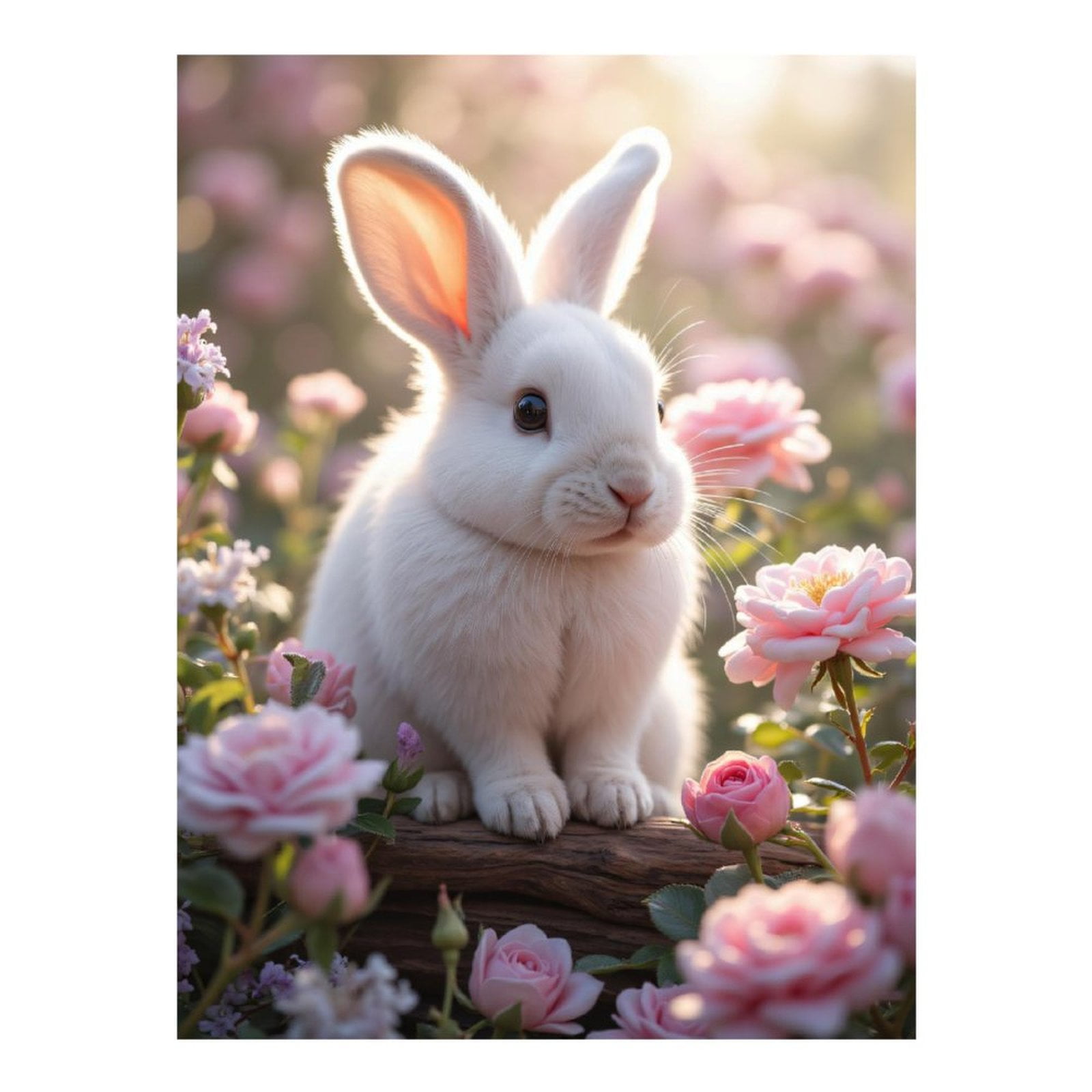 Diamond Art Kit for Adults, White Rabbit Among Pink Roses Diamond ...