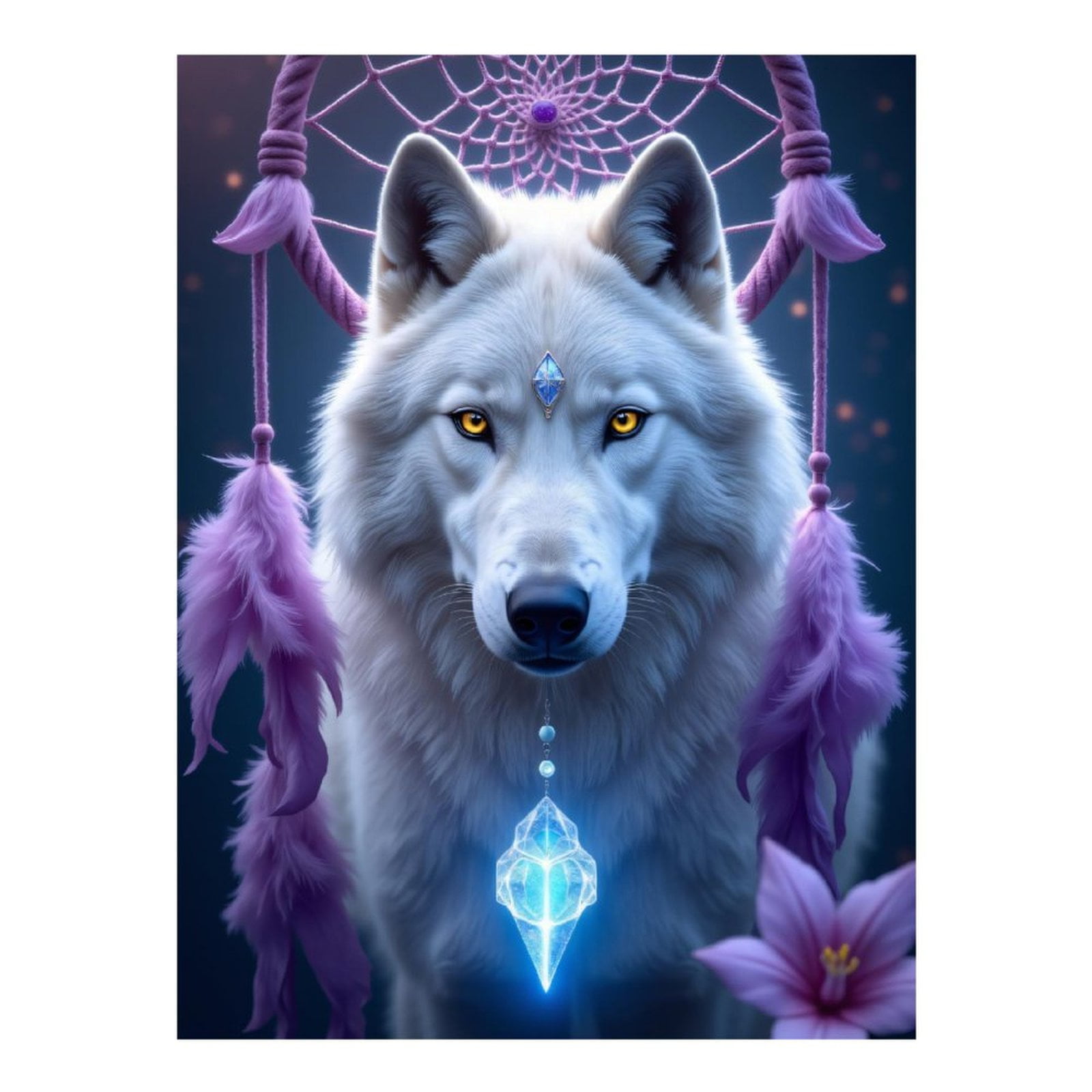 Diamond Art Kit for Adults, White Wolf Dreamcatcher Crystal Diamond ...