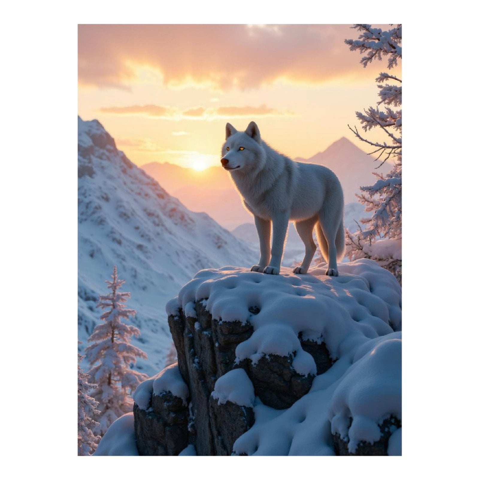 Diamond Art Kit for Adults, White Wolf Snowy Mountain Sunset Diamond ...