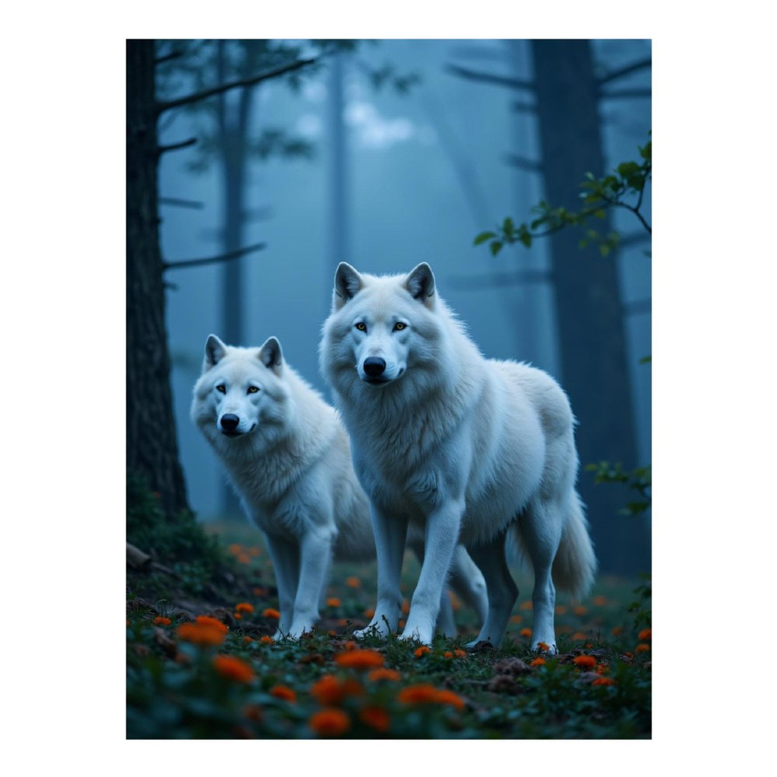 Diamond Art Kit for Adults, White Wolves Misty Forest Scene Diamond ...