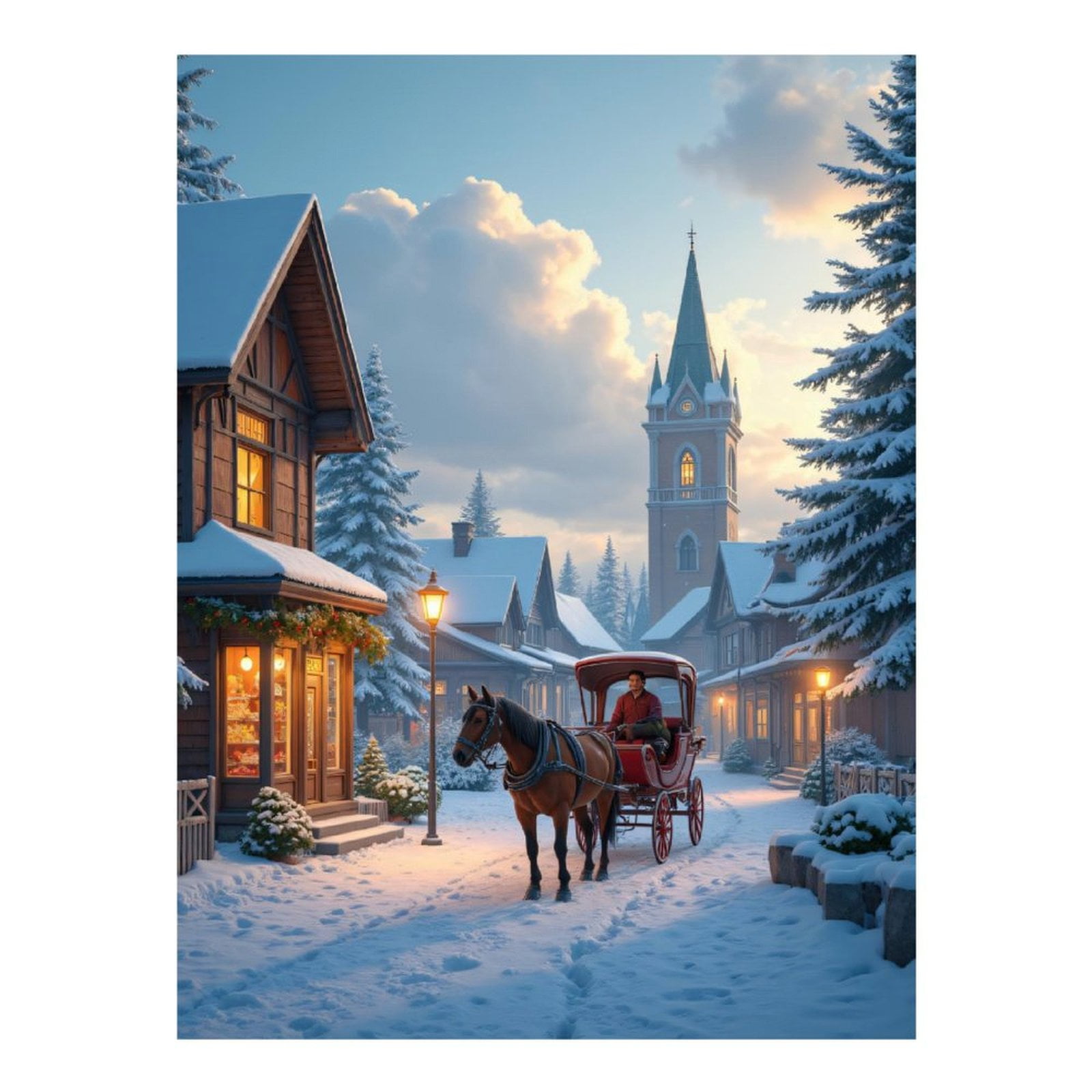 Diamond Art Kit for Adults, Winter Village Evening Scene Diamond ...