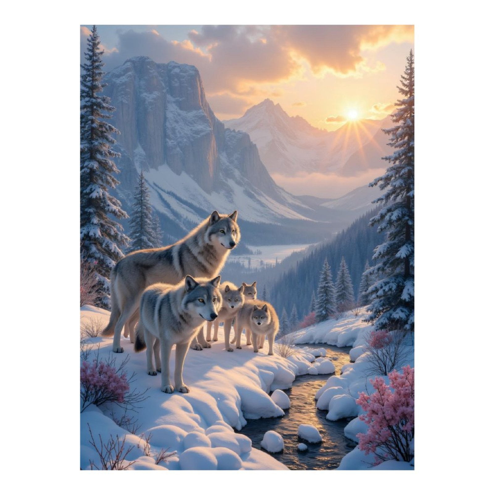 Diamond Art Kit for Adults, Winter Wolves Majestic Mountain Sunrise ...