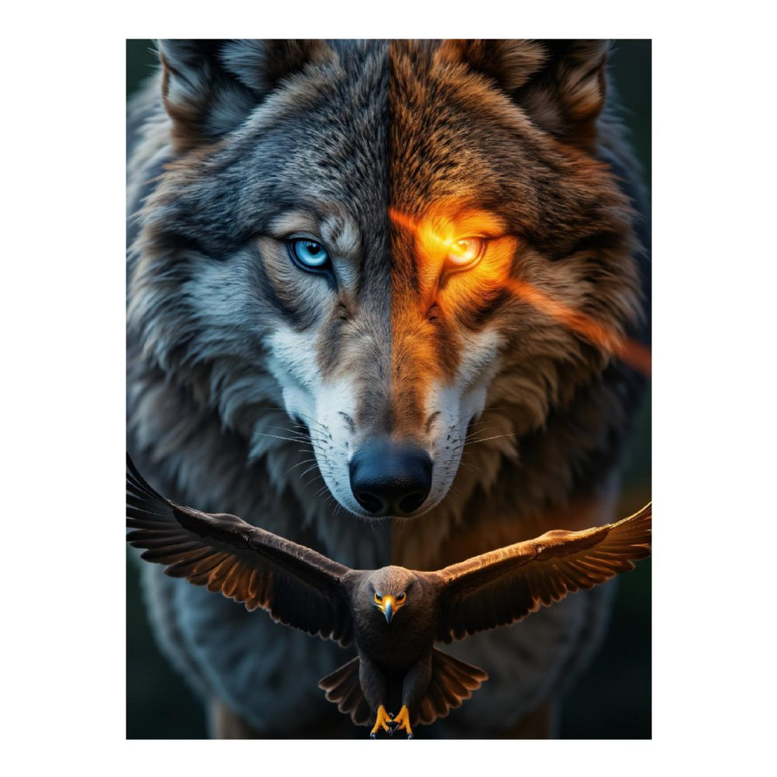 Diamond Art Kit for Adults, Wolf Eagle Duality Light Shadow Diamond ...