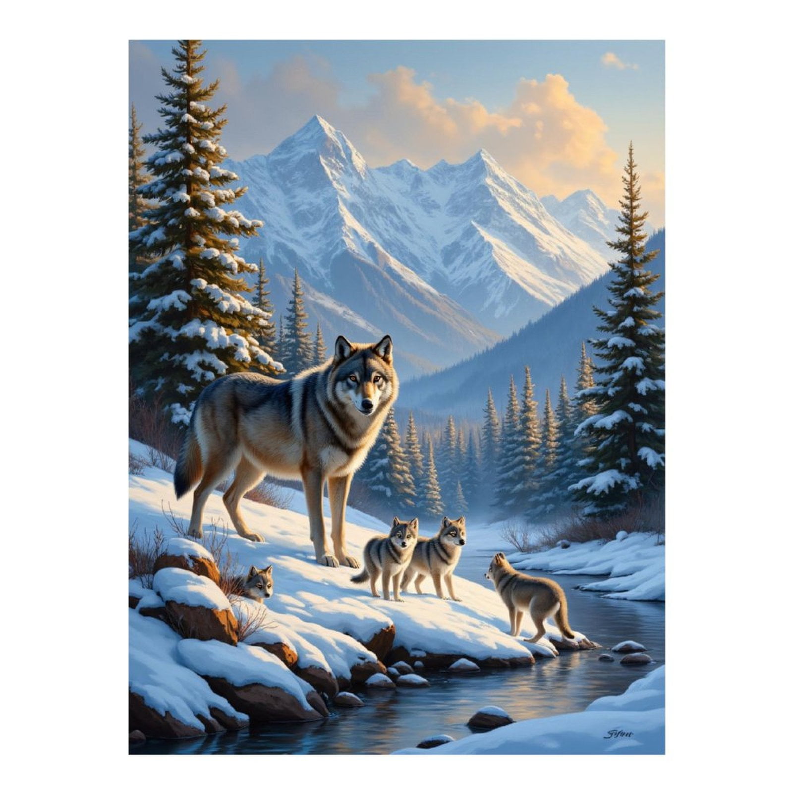 Diamond Art Kit for Adults, Wolf Family Winter Landscape Diamond ...