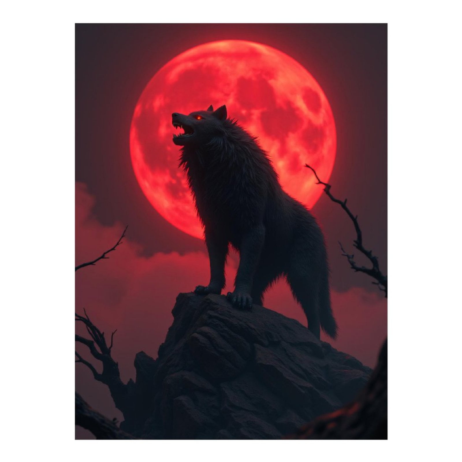 Diamond Art Kit for Adults, Wolf Howling Red Moon Night Sky Diamond ...