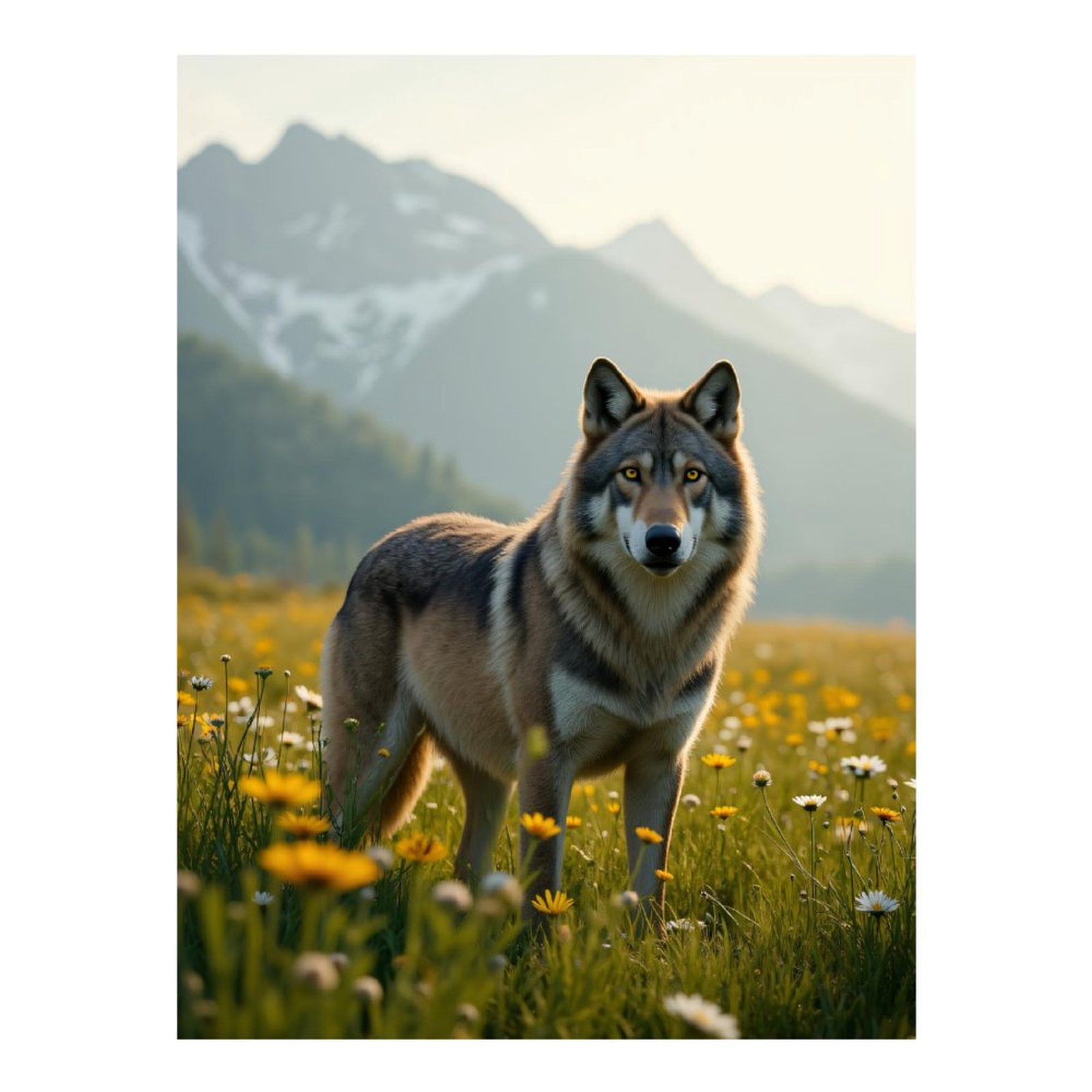 Diamond Art Kit for Adults, Wolf In Mountain Meadow Flowers Diamond ...