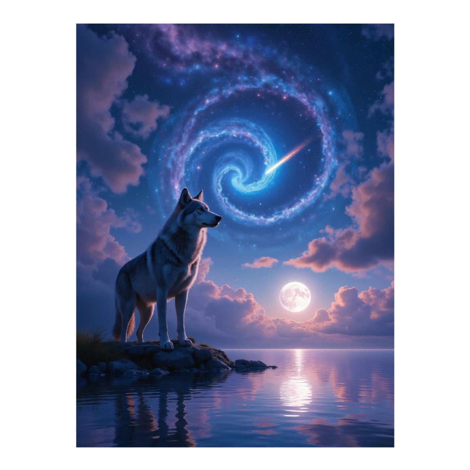 Diamond Art Kit for Adults, Wolf Night Sky Spiral Reflection Diamond ...