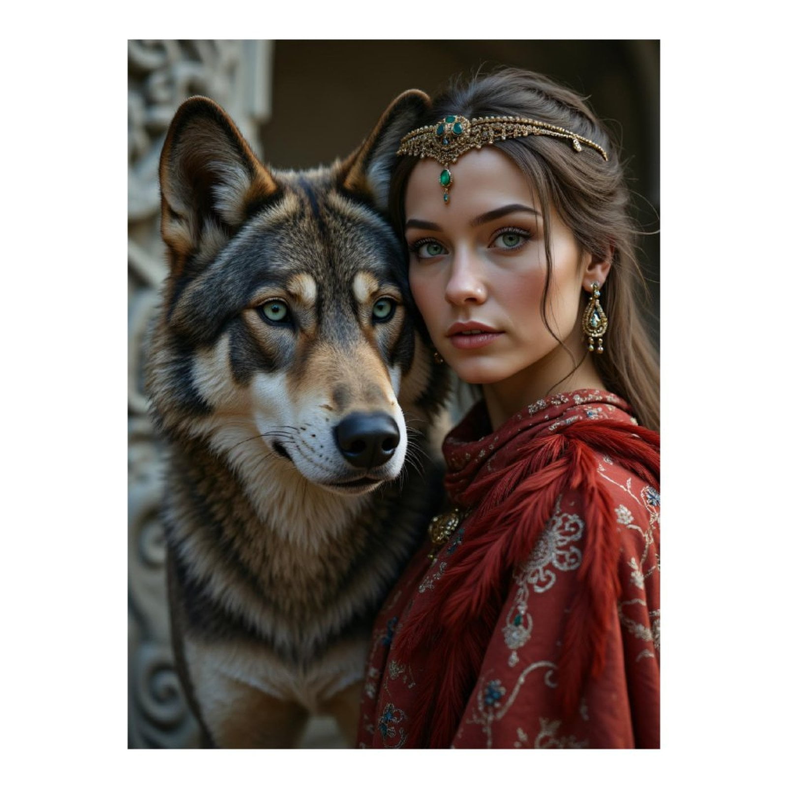 Diamond Art Kit for Adults, Woman Wolf Regal Attire Emerald Diamond ...