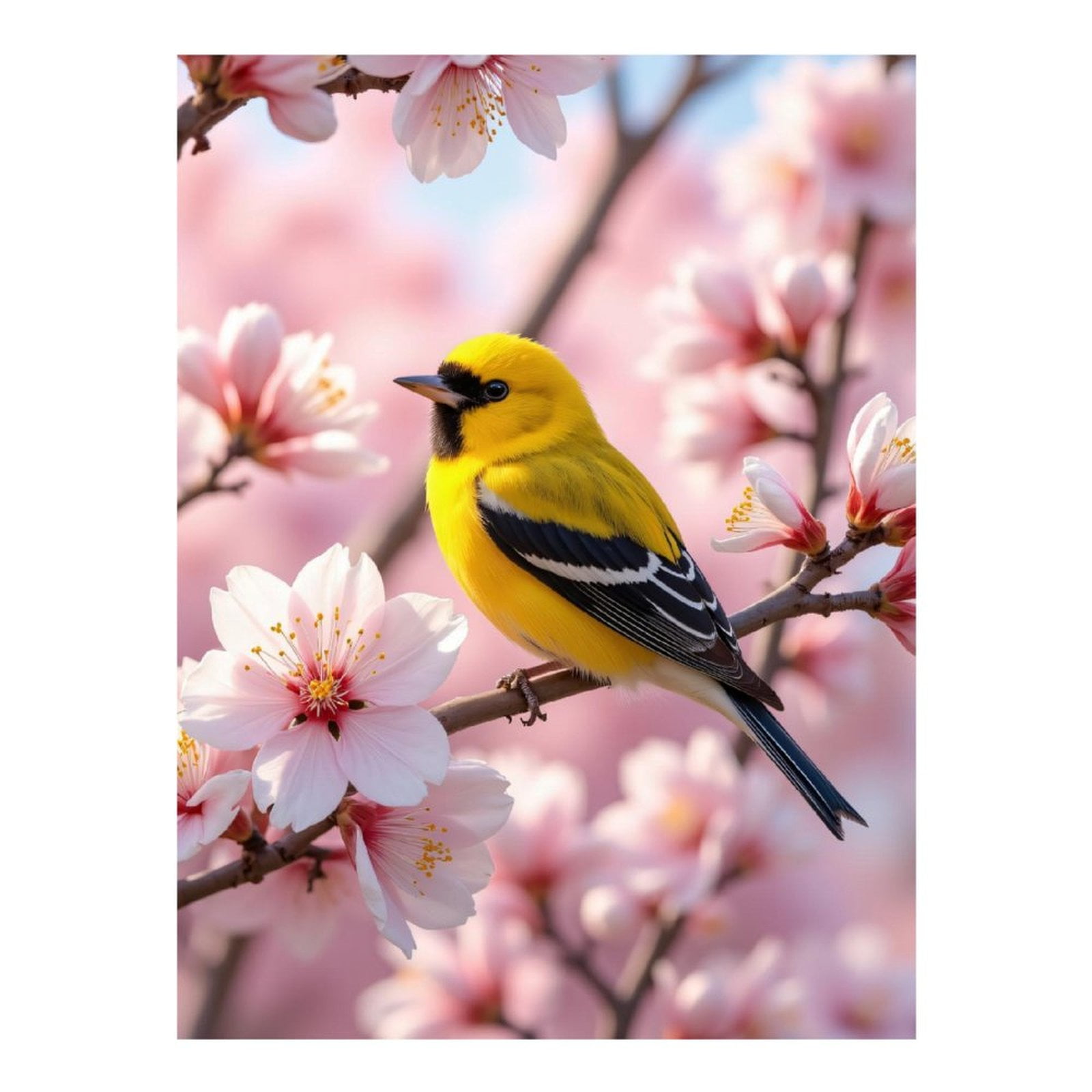 Diamond Art Kit for Adults, Yellow Bird Pink Blossoms Diamond Painting ...