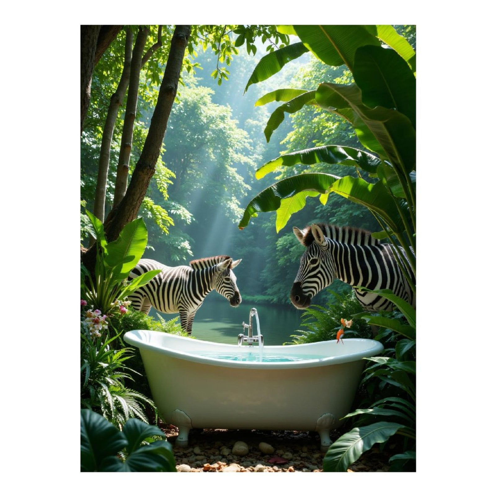 Diamond Art Kit for Adults, Zebras Tropical Forest Bathtub Oasis Diamond Painting for Adults ...