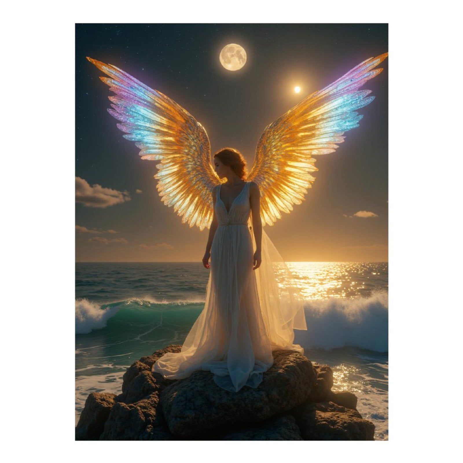 Diamond Art Kits for Adults - 5d Angel Wings Ocean Moonlight Scene Diamond Painting for Adults ...