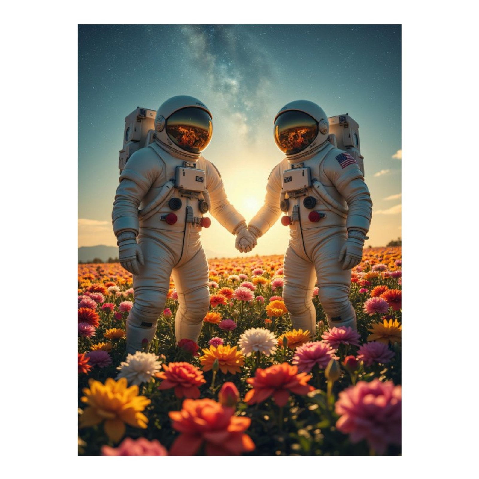 Diamond Art Kits for Adults - 5d Astronauts Holding Hands In Blooming ...