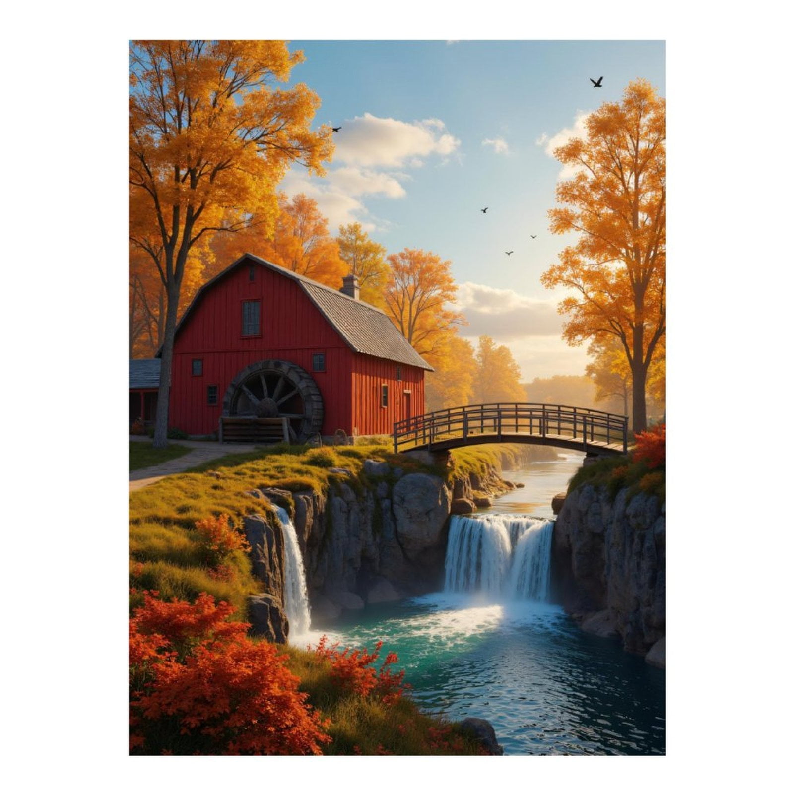 Diamond Art Kits for Adults - 5d Autumn Mill With Scenic Waterfall ...