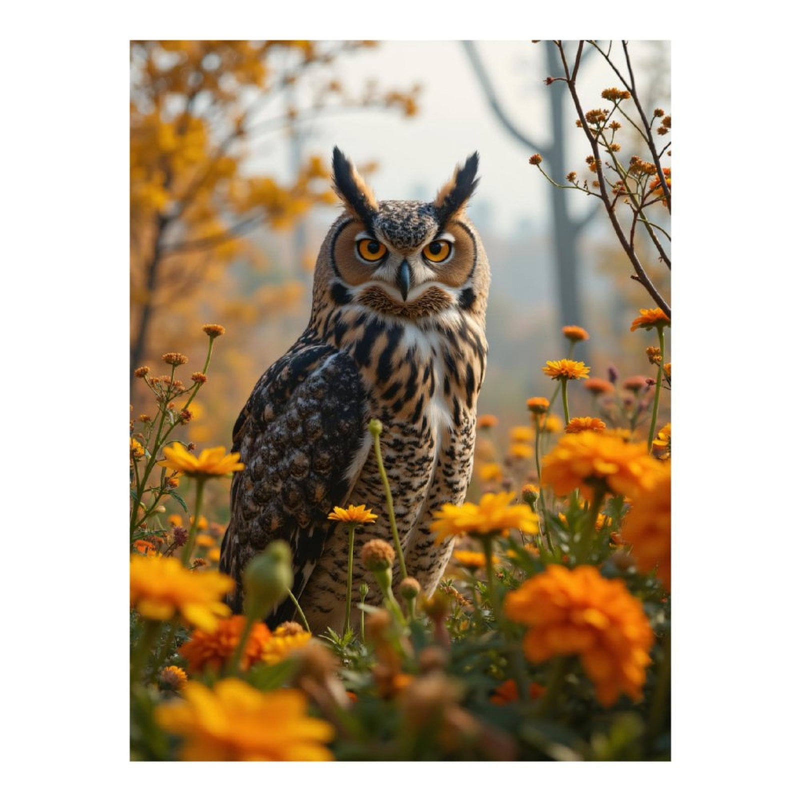 Diamond Art Kits for Adults - 5d Autumn Owl Among Marigold Blossoms ...