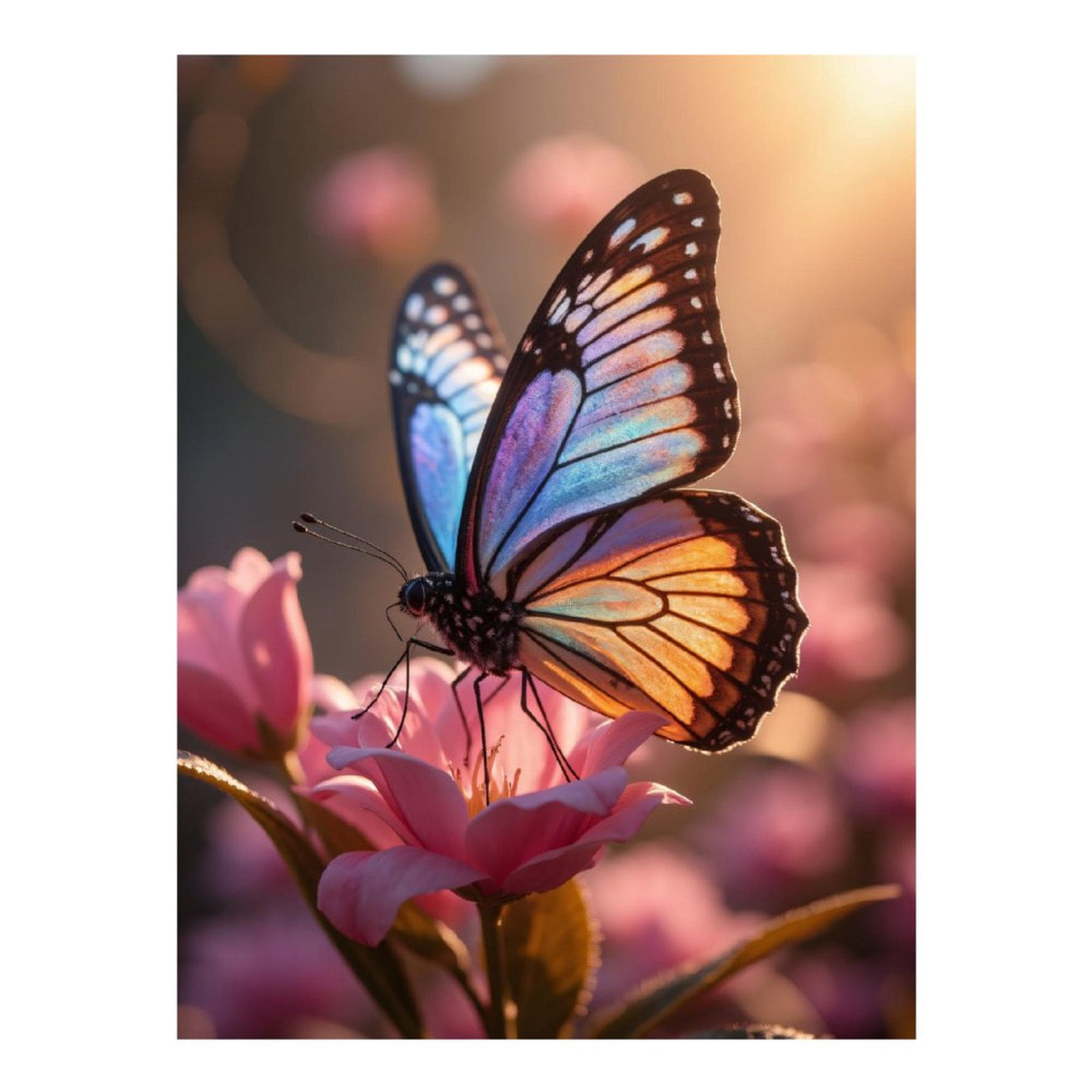 Diamond Art Kits for Adults - 5d Butterfly On Pink Flower Sunset ...