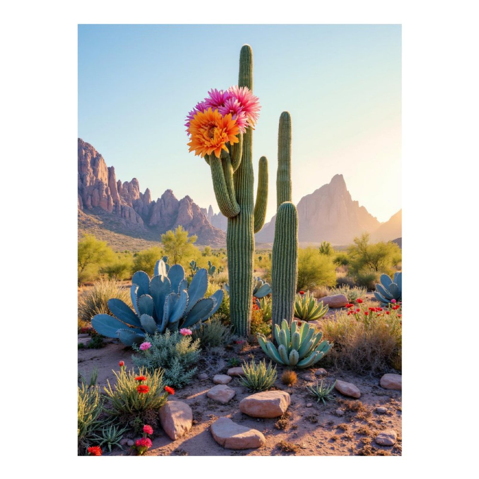 Diamond Art Kits for Adults - 5d Cactus Desert Bloom Sunset Landscape Diamond Painting for ...