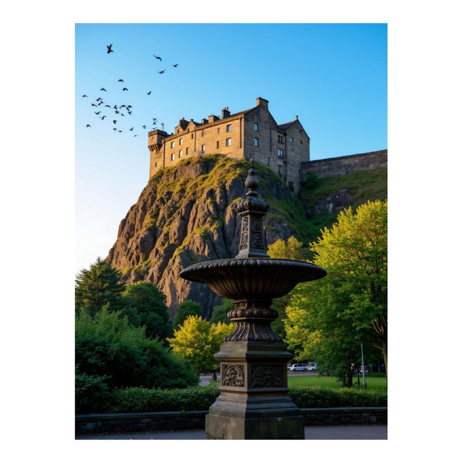 Diamond Art Kits for Adults - 5d Castle Fountain Birds Sunset Scene ...