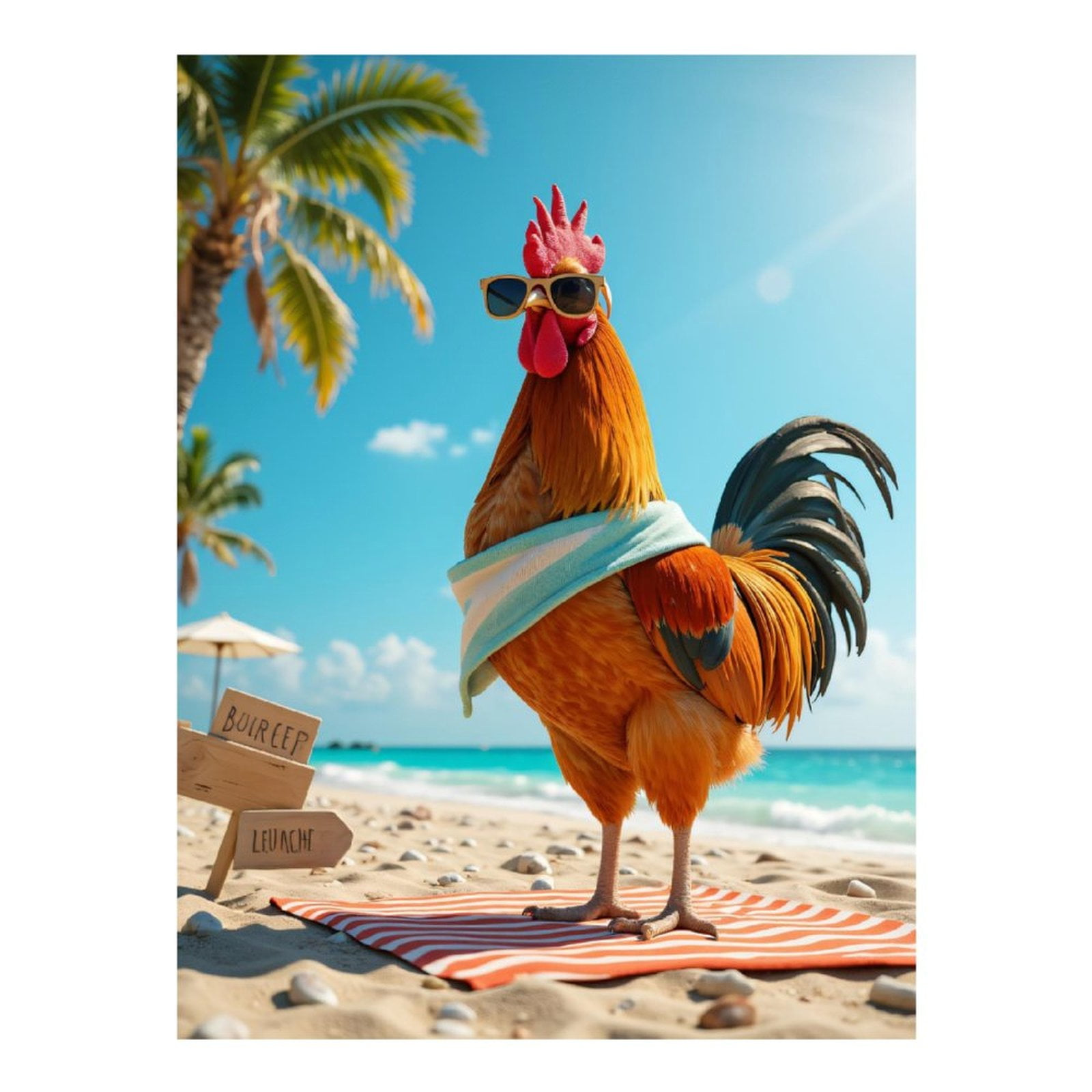 Diamond Art Kits for Adults - 5d Cool Beach Rooster Sunbathing Diamond ...