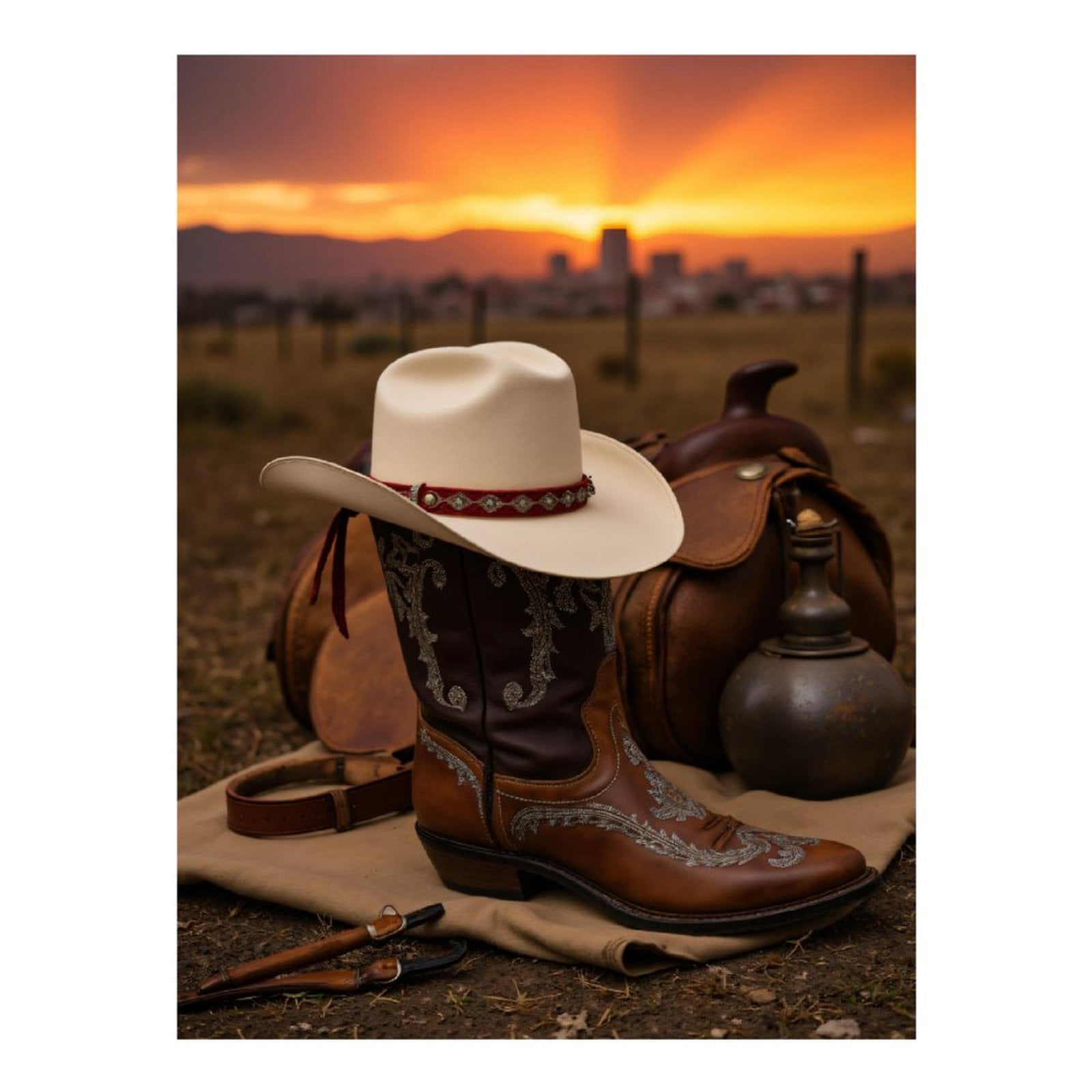 Diamond Art Kits for Adults - 5d Cowboy Hat Sunset Boot Saddle Diamond Painting for Adults ...