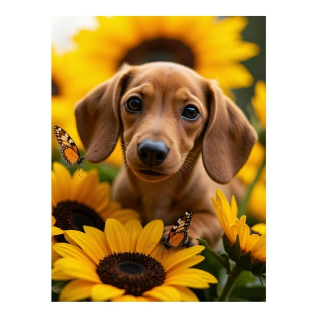 Diamond Art Kits for Adults - 5d Dachshund Among Sunflowers Butterflies ...
