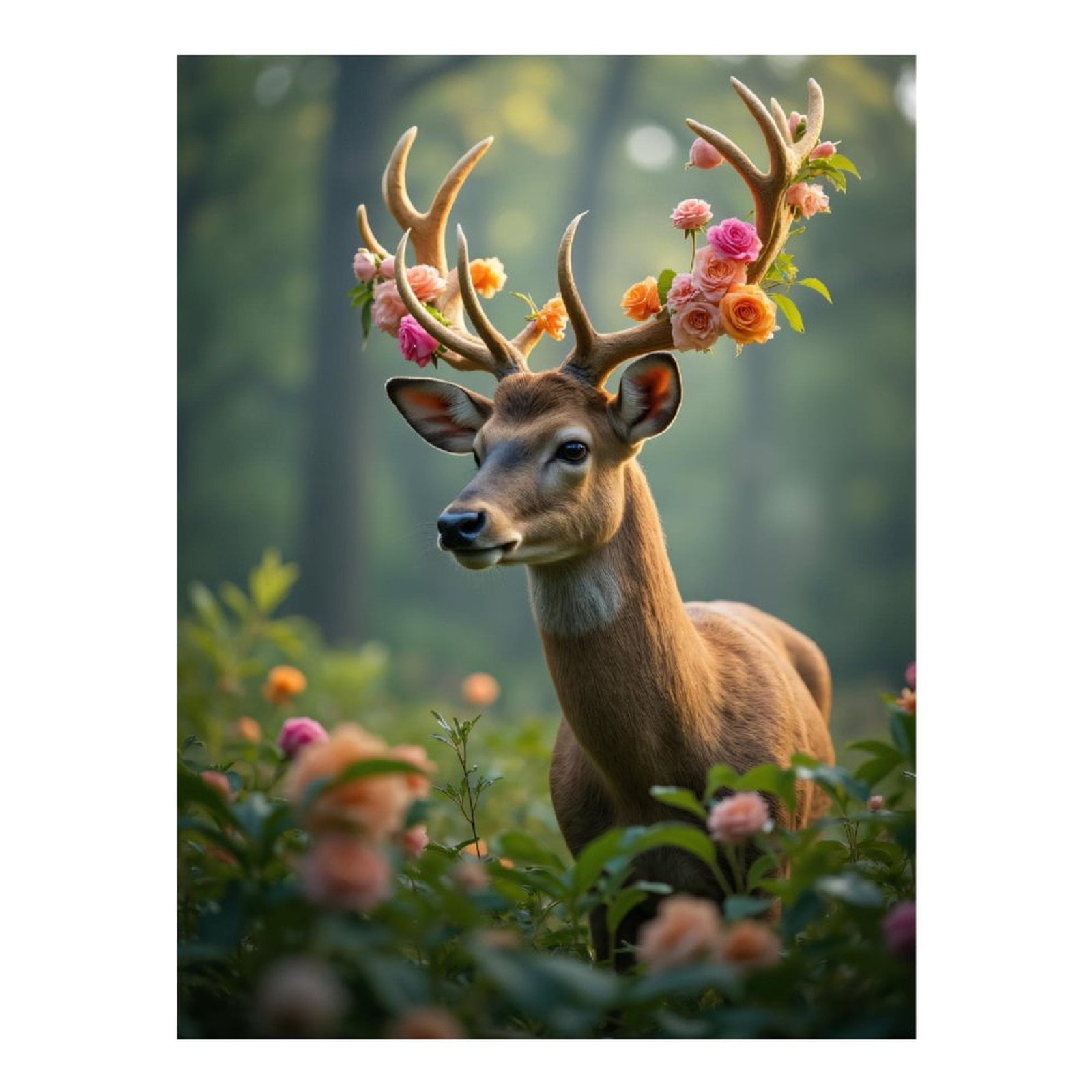 Diamond Art Kits for Adults - 5d Deer With Floral Antlers In Forest ...
