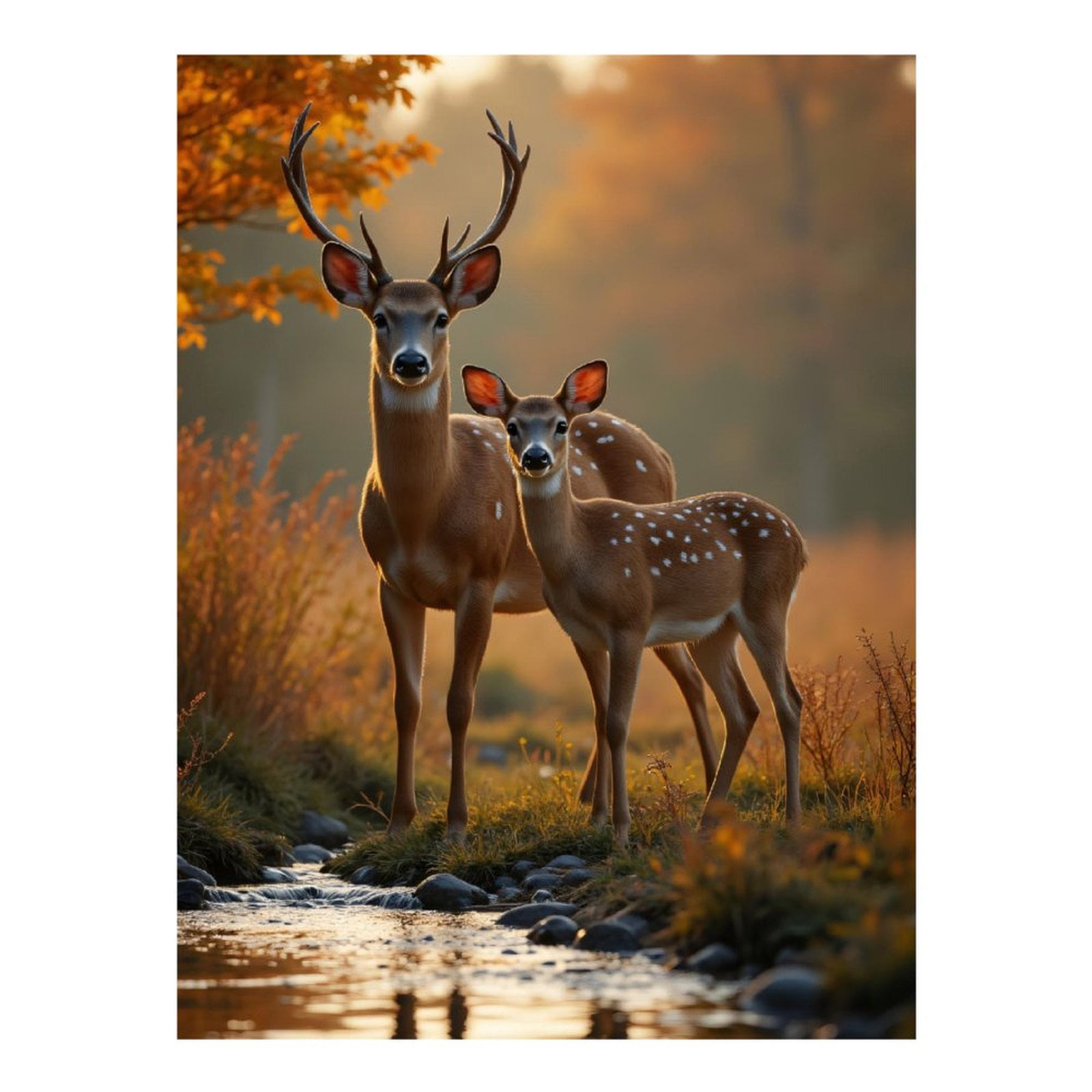 Diamond Art Kits for Adults - 5d Deer Sunset Stream Autumn Scene ...