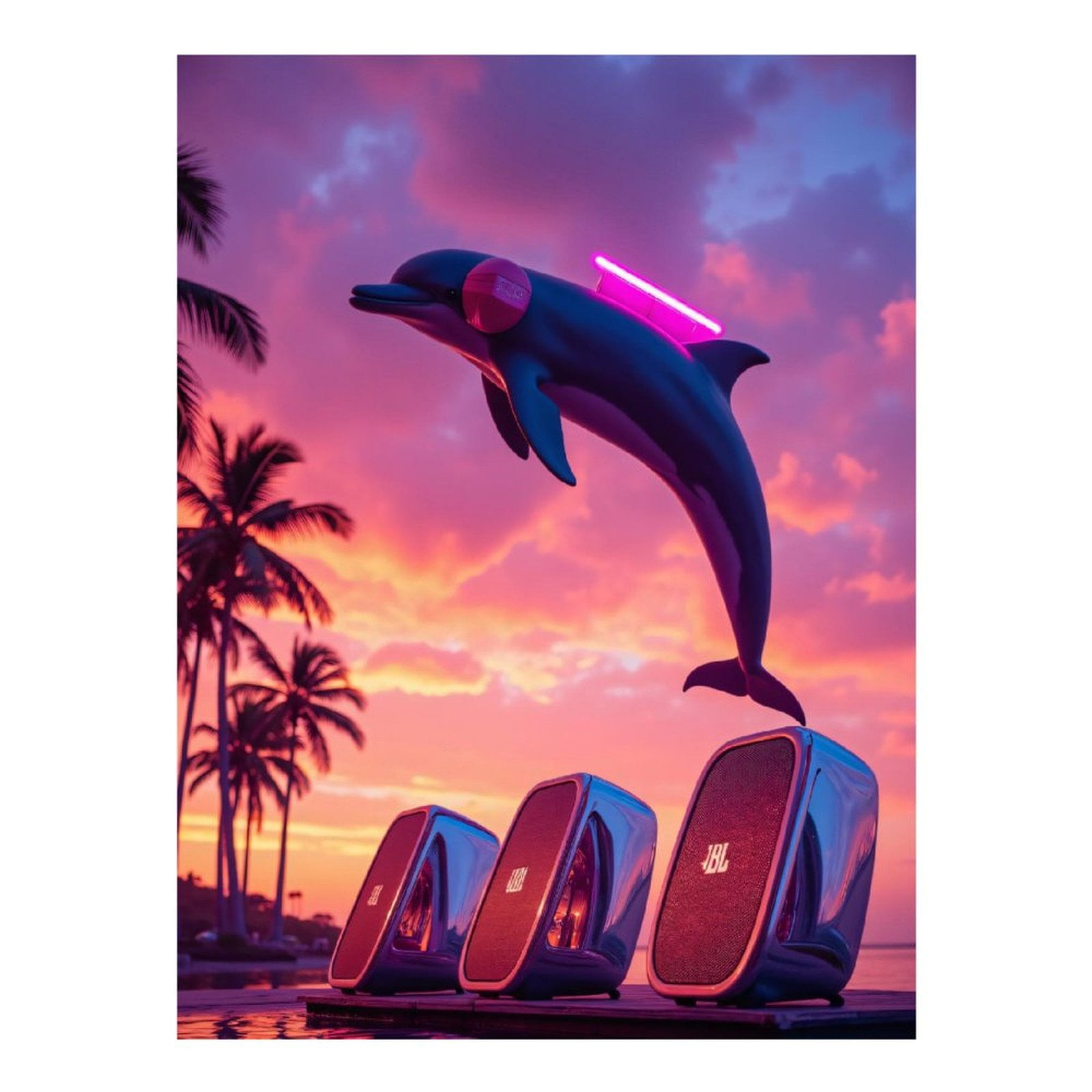 Diamond Art Kits for Adults - 5d Dolphin Neon Sunset Vibes Speakers ...