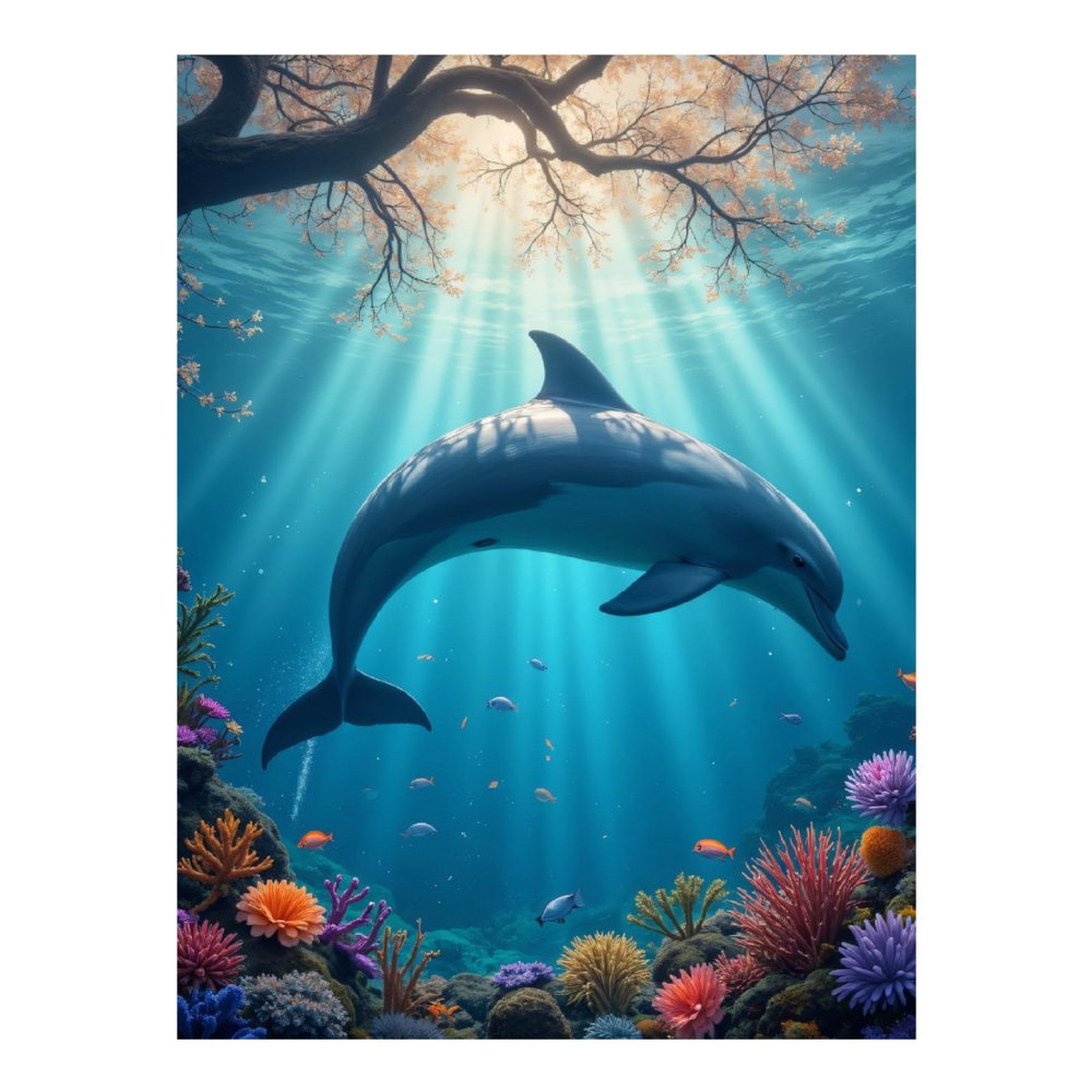Diamond Art Kits for Adults - 5d Dolphin Ocean Coral Light Rays Diamond ...
