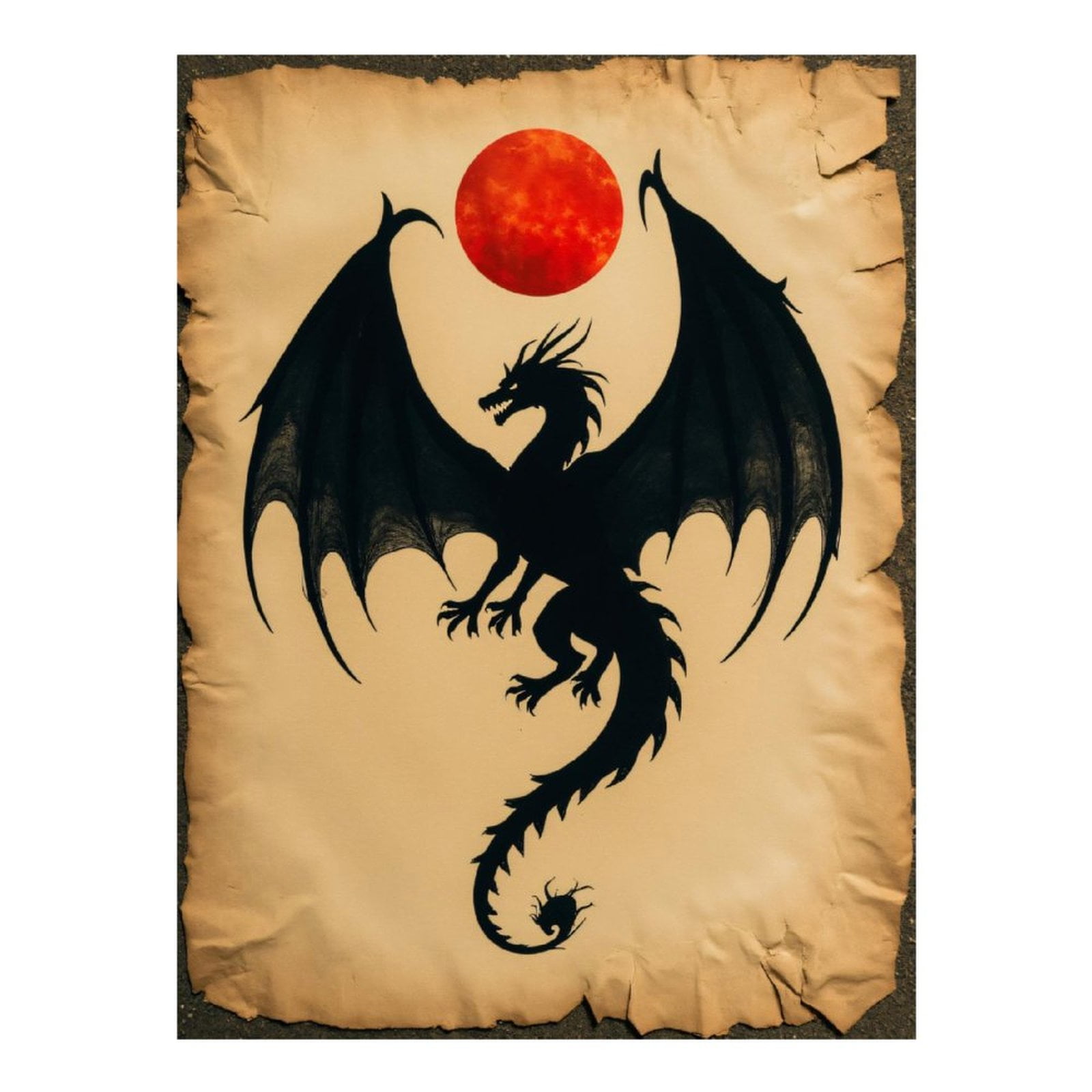 Diamond Art Kits for Adults - 5d Dragon Silhouette Crimson Sun Scroll ...