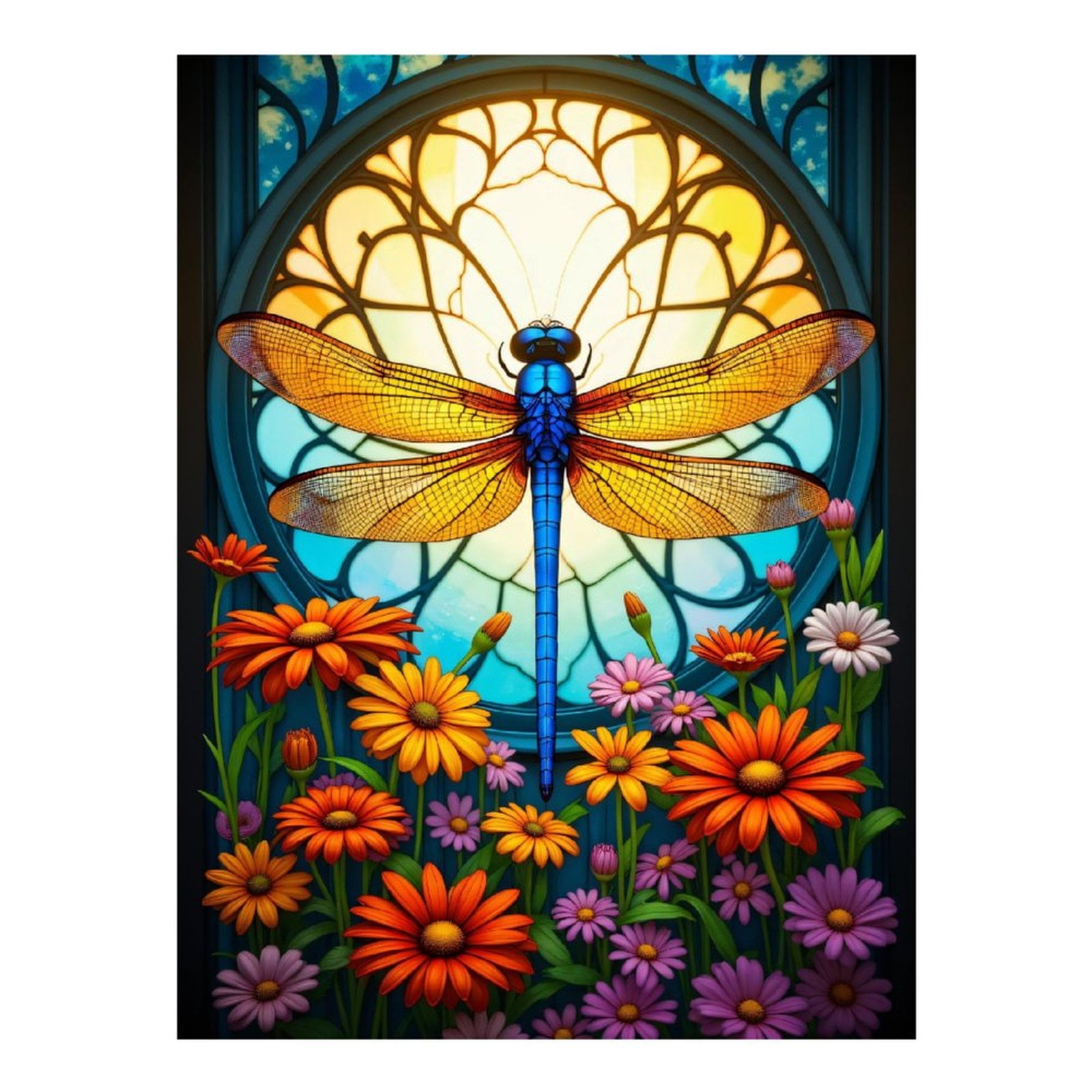 Diamond Art Kits for Adults - 5d Dragonfly Stained Glass Floral Scene ...