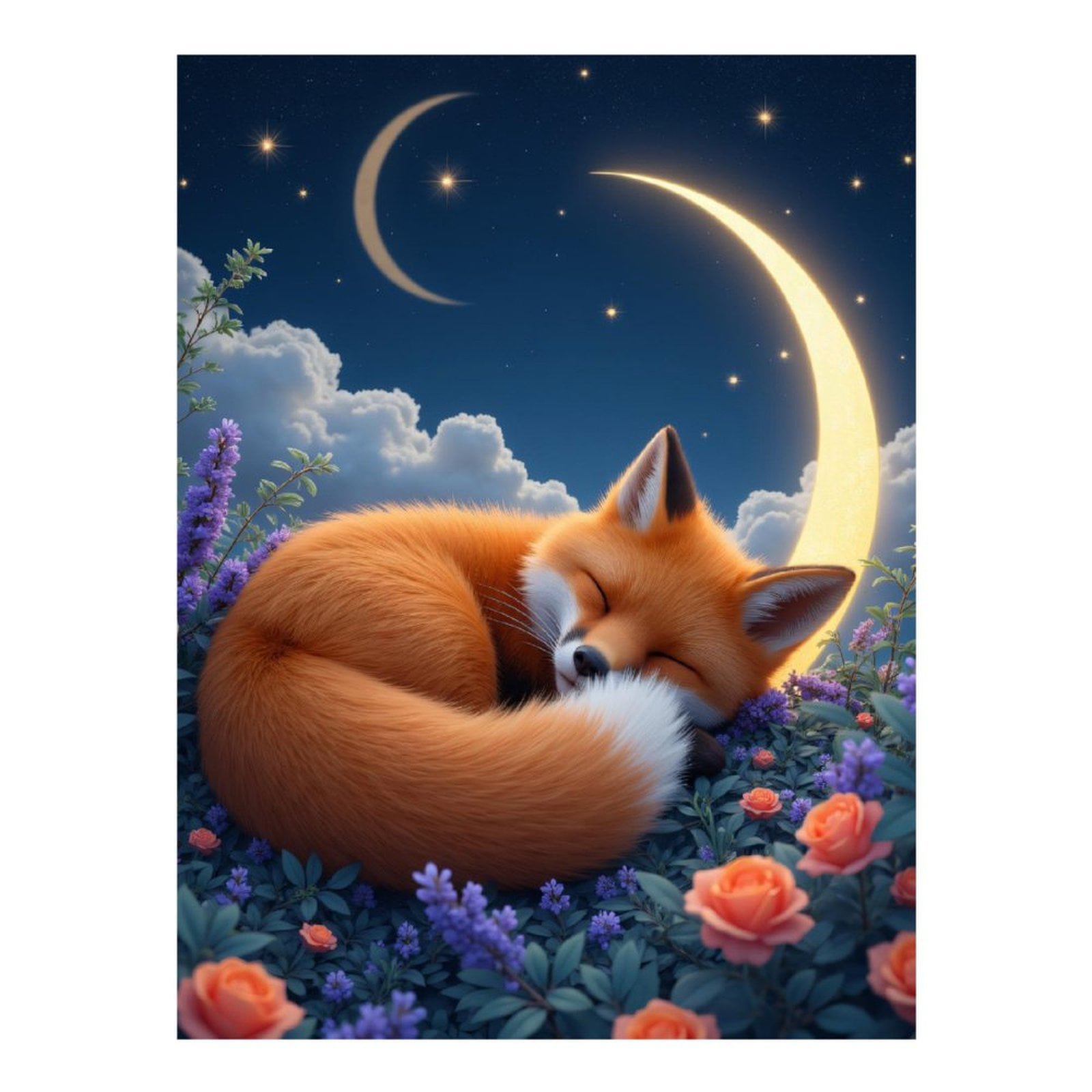 Diamond Art Kits for Adults - 5d Dreamy Fox Under Crescent Moon Diamond Painting for Adults ...