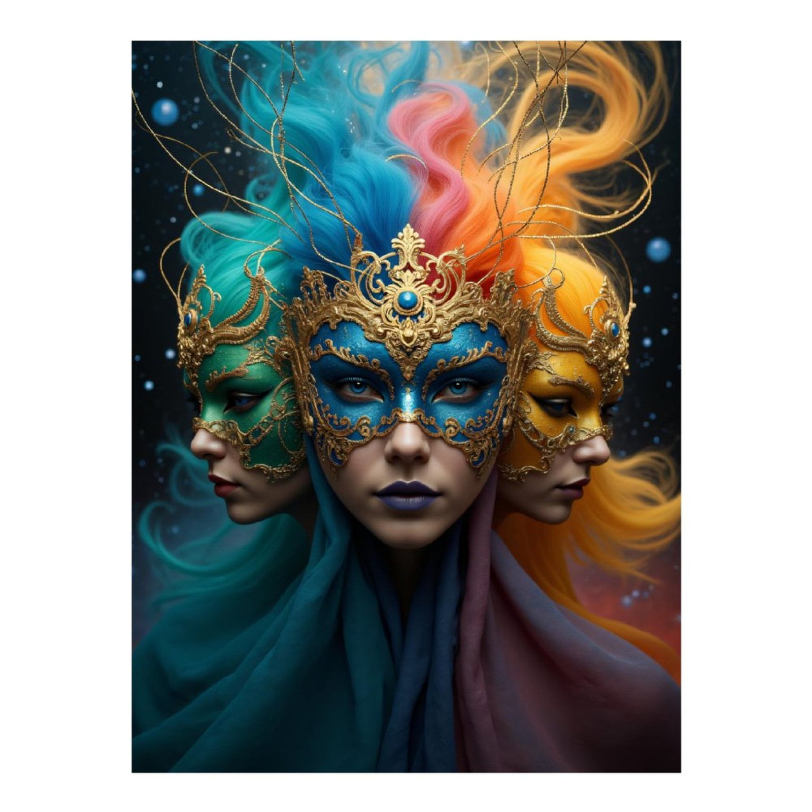 Diamond Art Kits for Adults - 5d Elaborate Masked Trio Fantasy Portrait ...