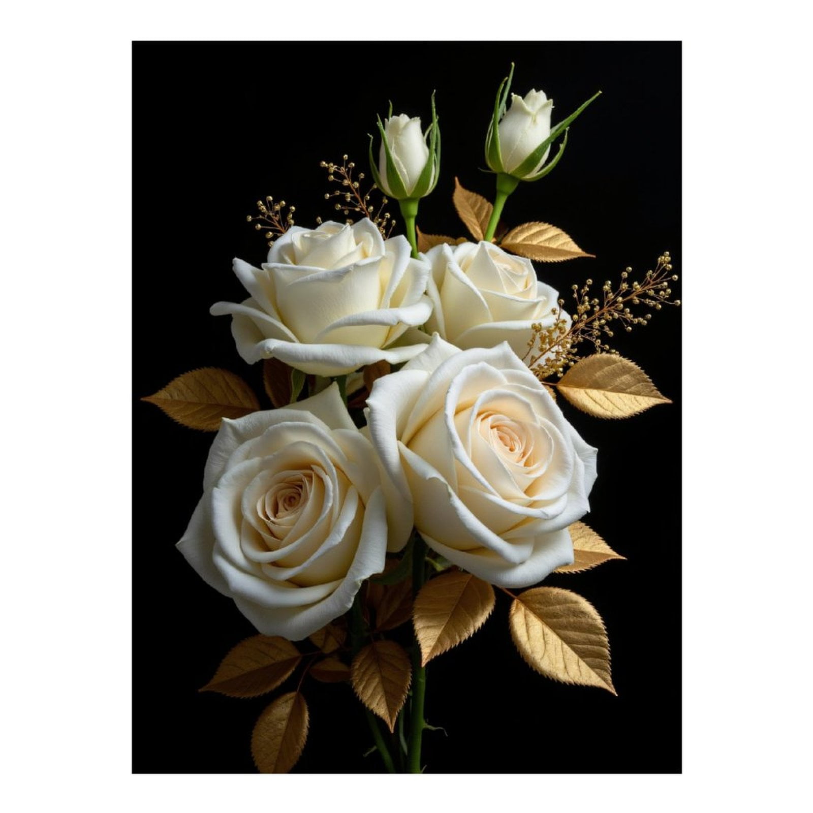 Diamond Art Kits for Adults - 5d Elegant White Roses Golden Leaves ...