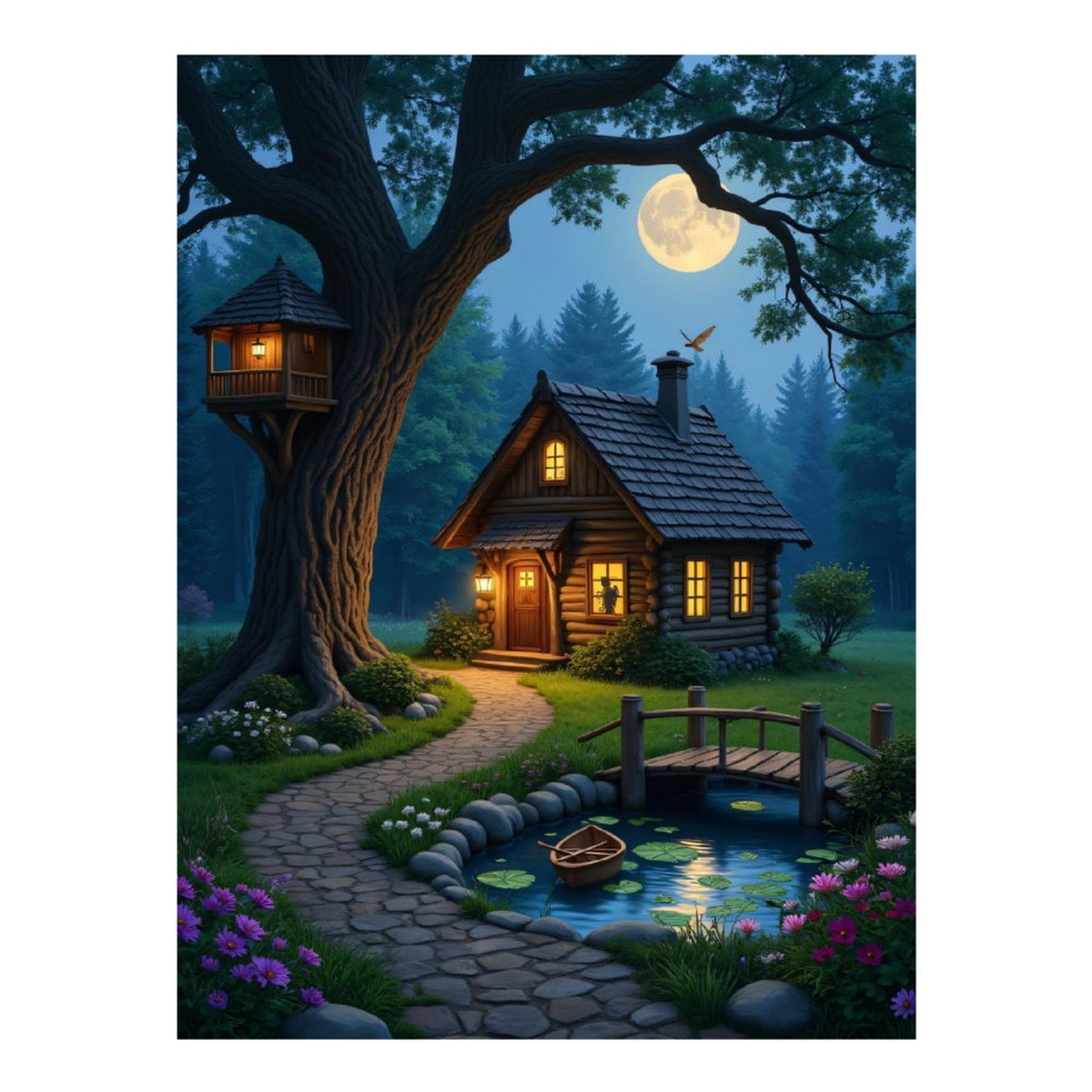 Diamond Art Kits for Adults - 5d Fairy Tale Cabin Night Scene Diamond ...