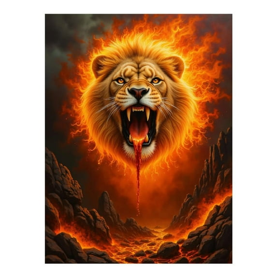 Diamond Art Kits for Adults - 5d Fiery Lion Roaring Over Lava Diamond ...