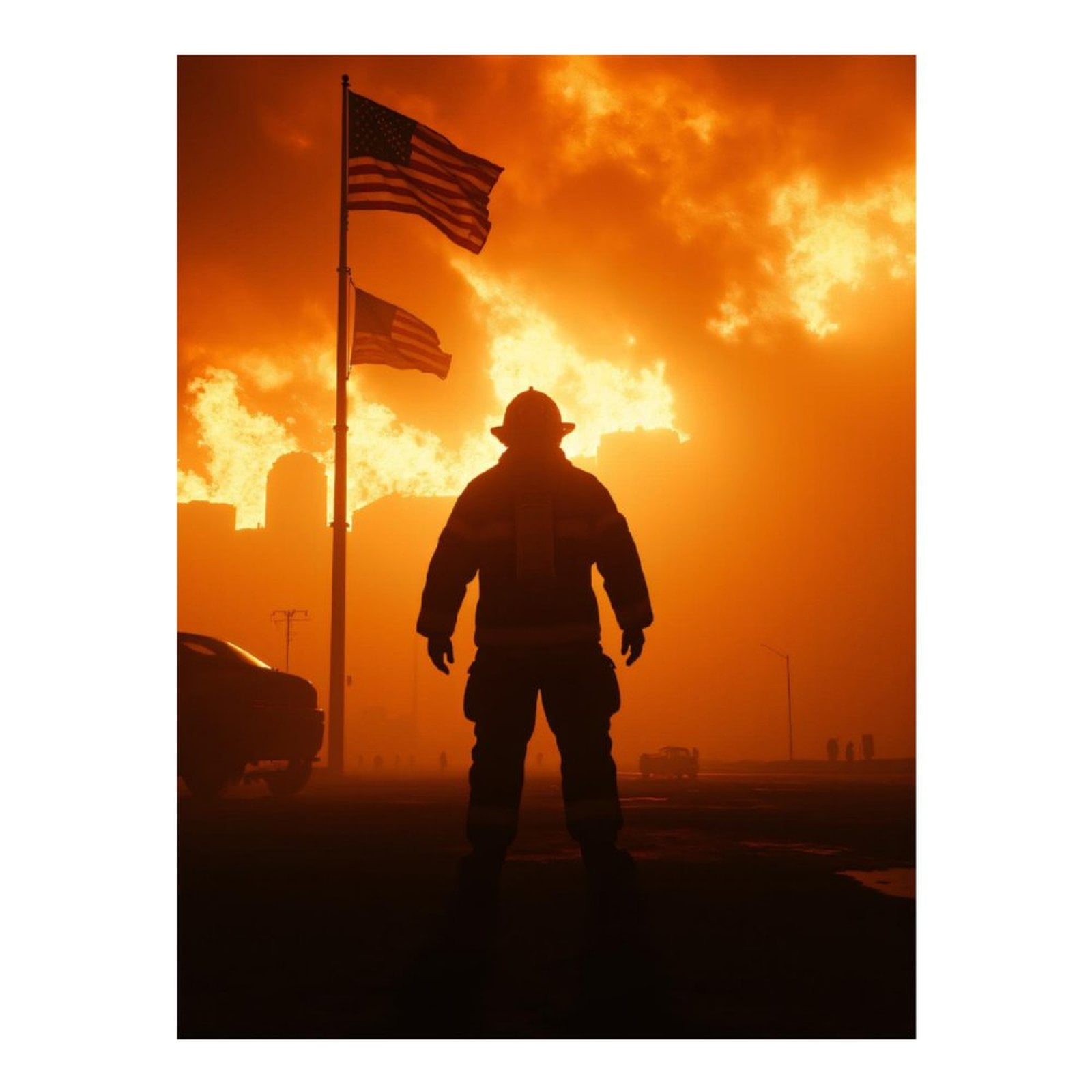 Diamond Art Kits for Adults - 5d Firefighter Silhouette Fiery Scene ...