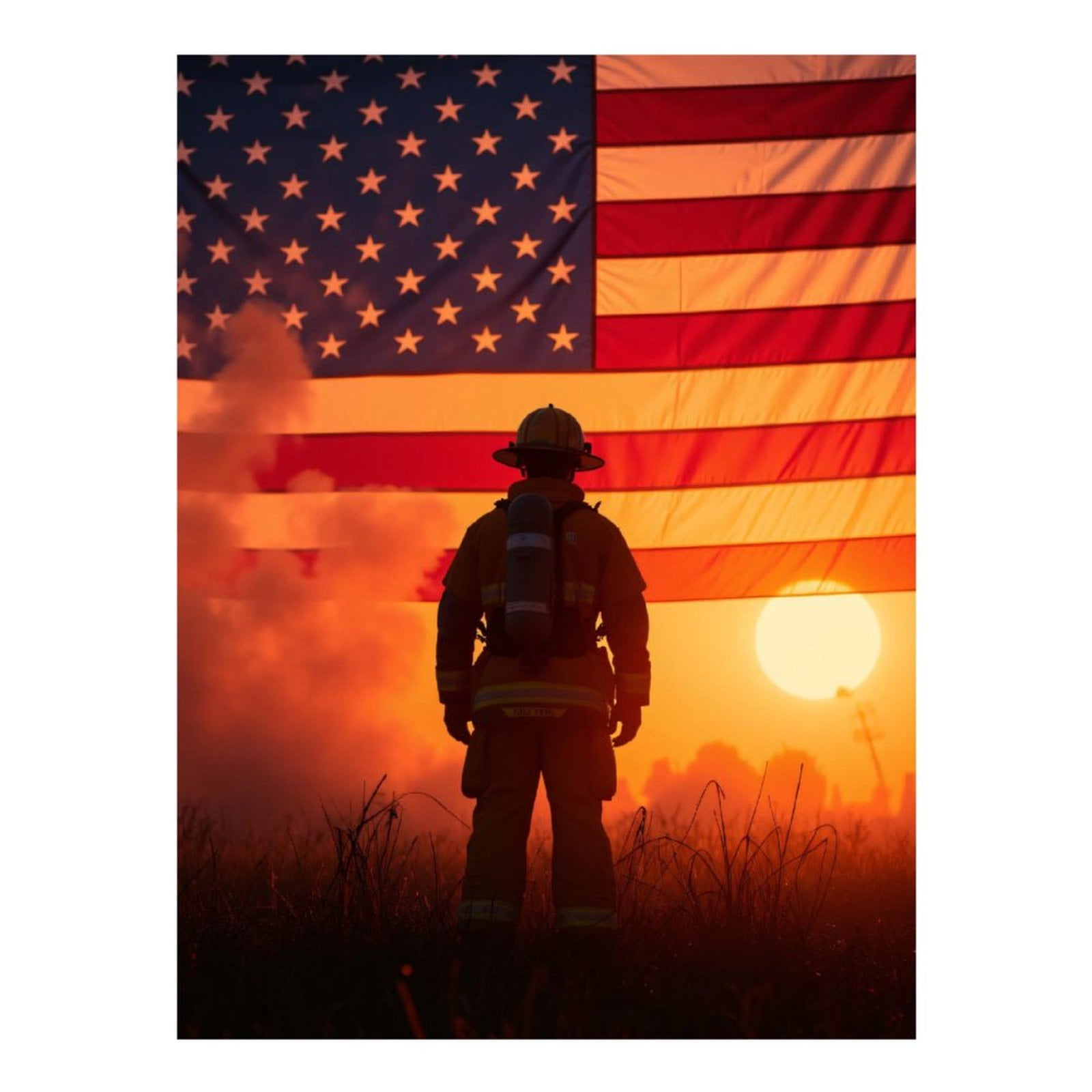 Diamond Art Kits for Adults - 5d Firefighter Silhouette Sunset Flag ...