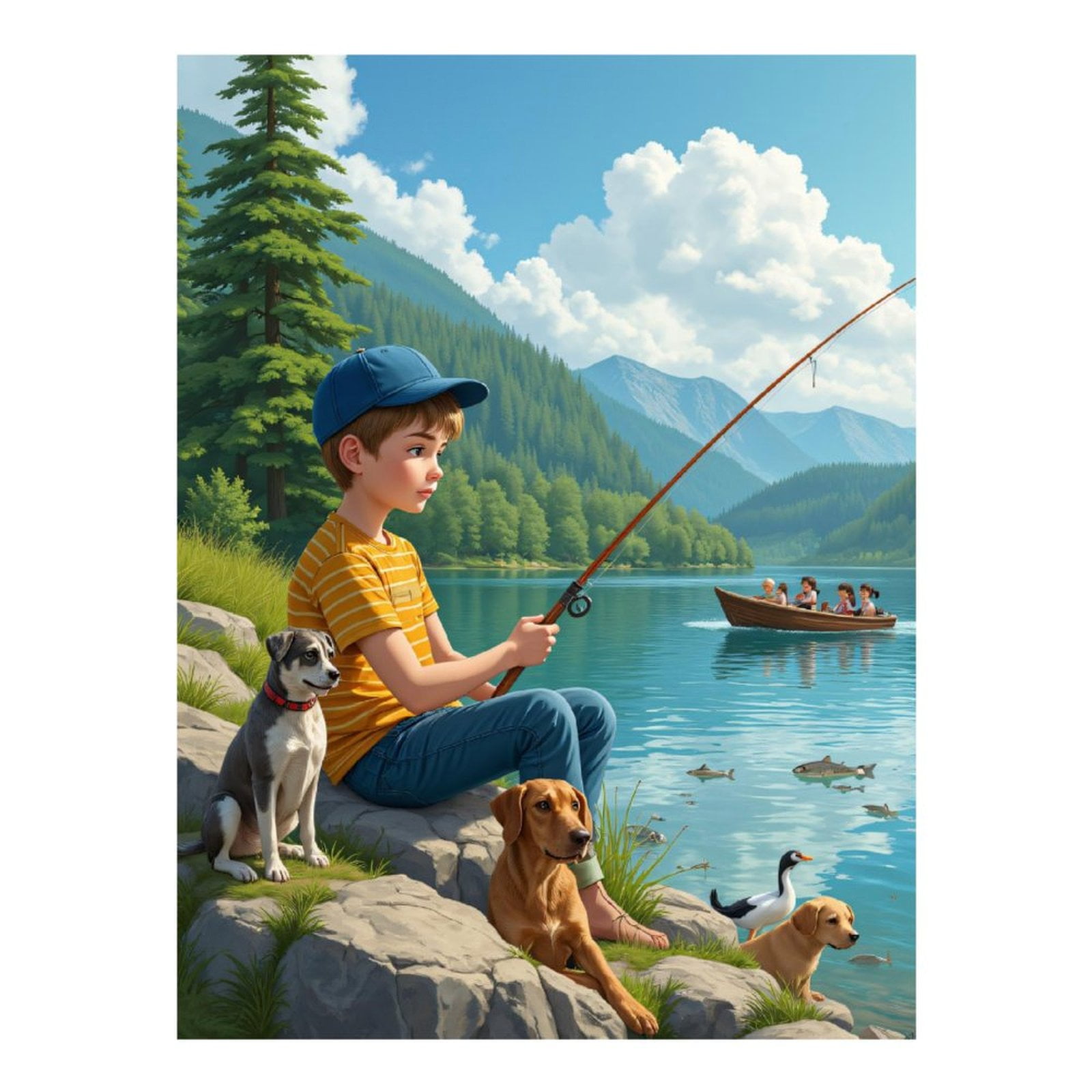 Diamond Art Kits for Adults - 5d Fishing Lake Scene Dogs Nature Diamond ...