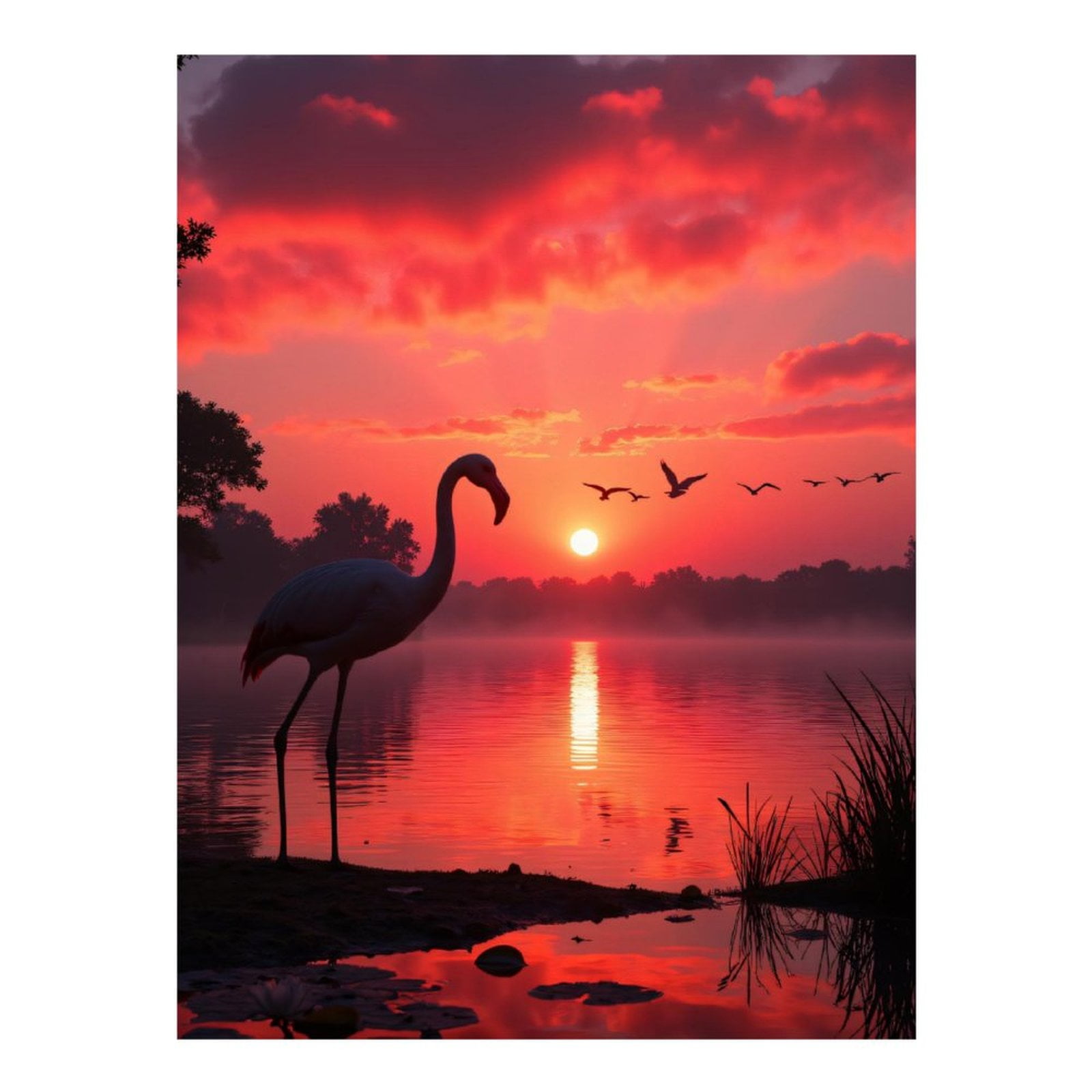 Diamond Art Kits for Adults - 5d Flamingo Sunset Lake Reflection Scene ...