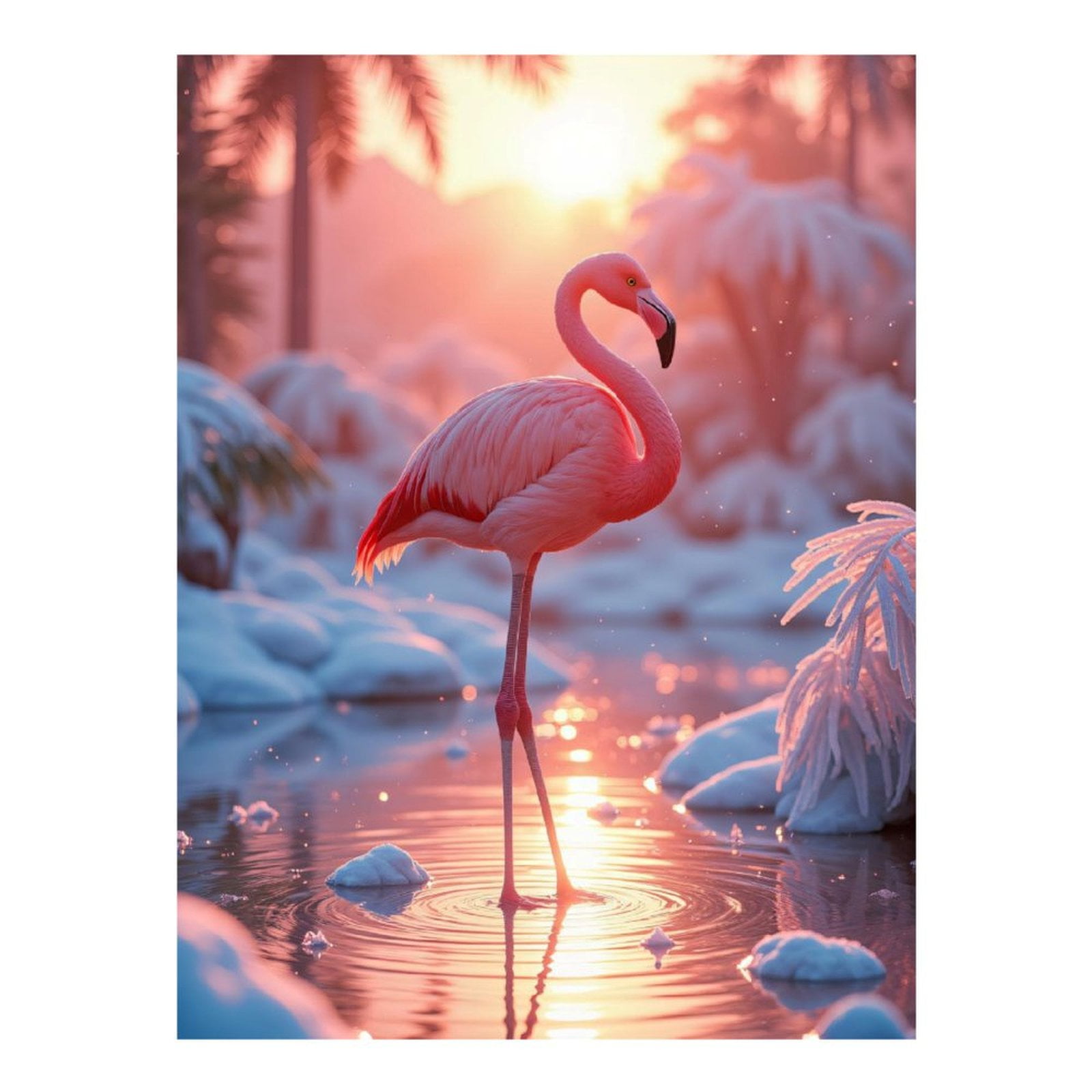 Diamond Art Kits for Adults - 5d Flamingo Winter Sunset Reflection ...