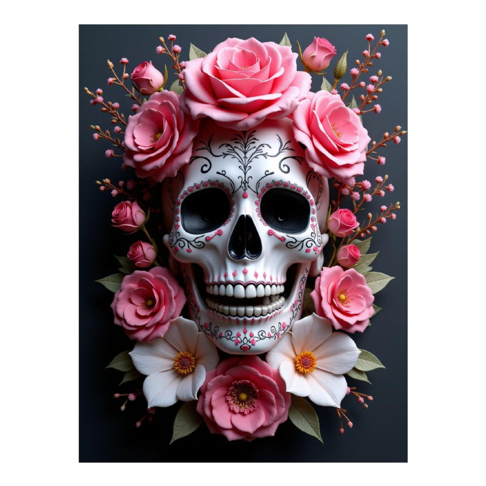 Diamond Art Kits for Adults - 5d Floral Skull With Pink Roses Diamond ...