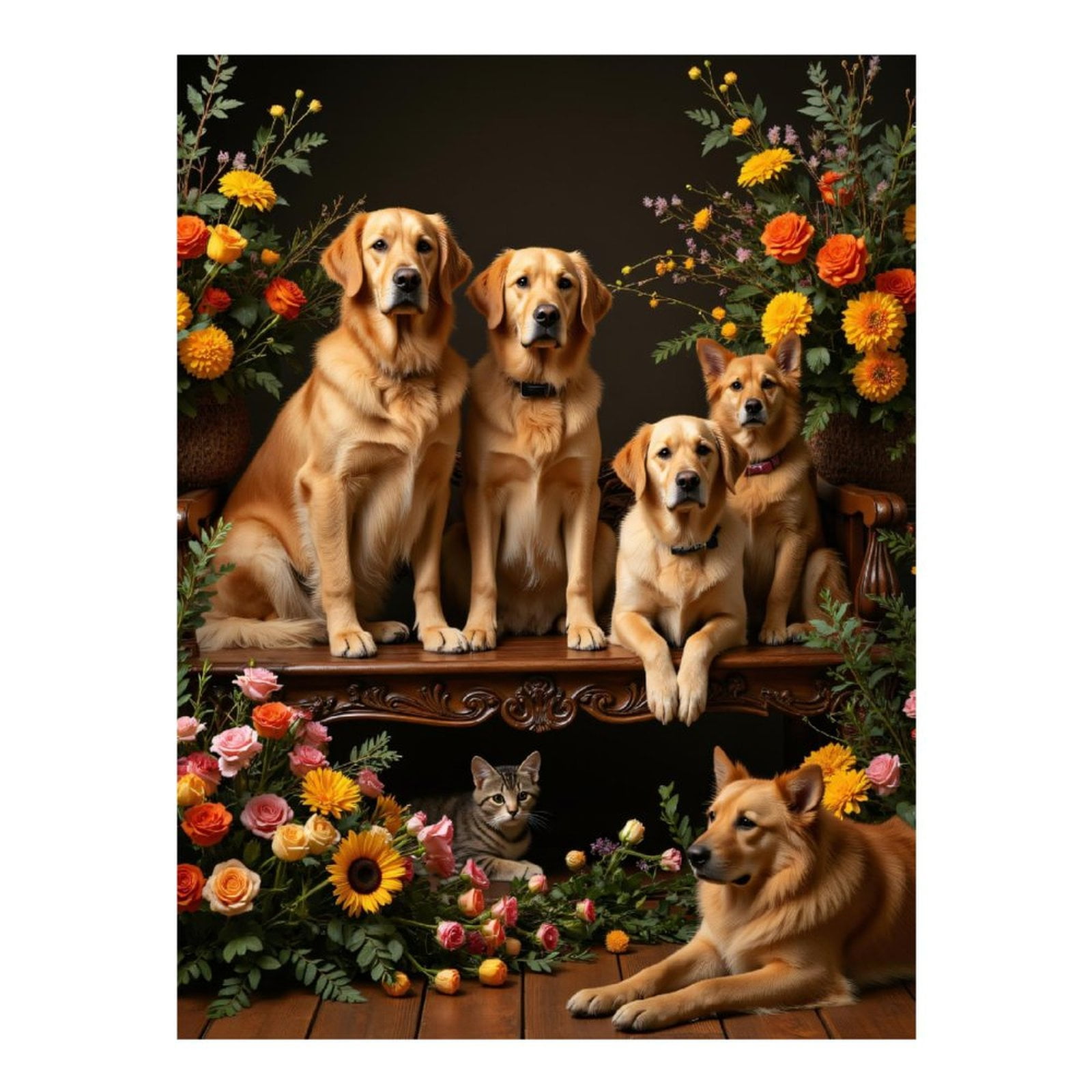 Diamond Art Kits for Adults - 5d Golden Companions With Flowers Diamond ...